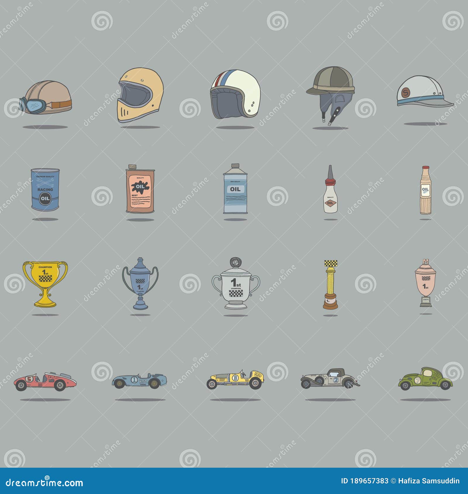 Vintage Car Racing Accessories Collection. Vector Illustration ...