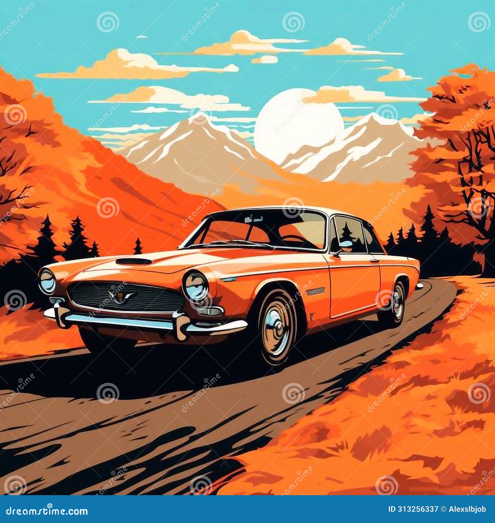 Vintage Car on the Road. Retro Car. Retro Car on the Road in the ...