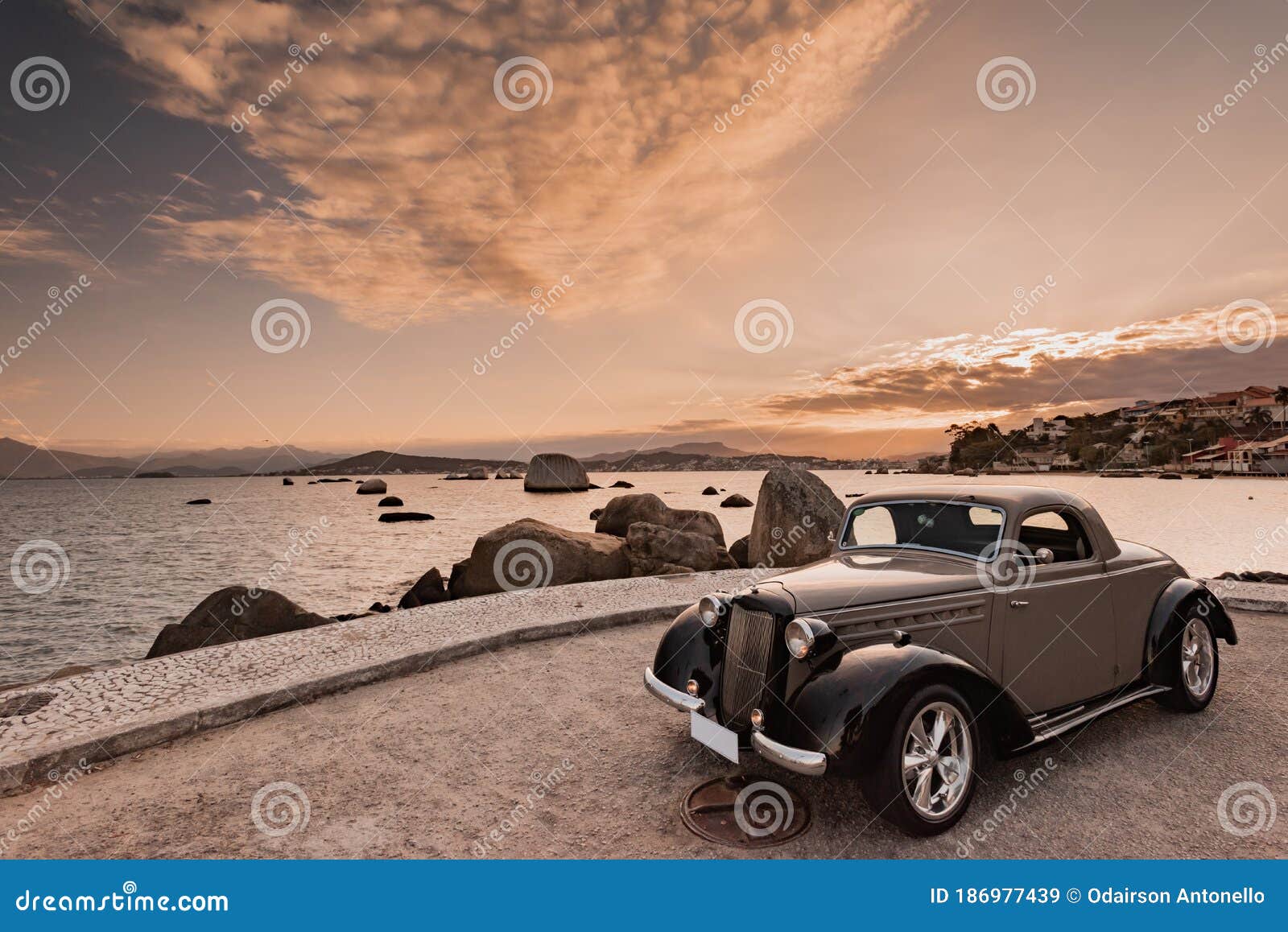 Vintage car 1951 at sunset stock image. Image of auto - 186977439
