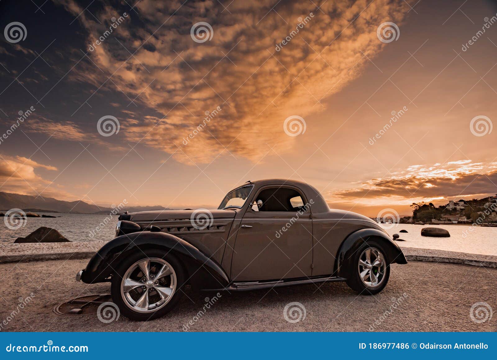 Vintage car 1951 at sunset stock photo. Image of automobile - 186977486