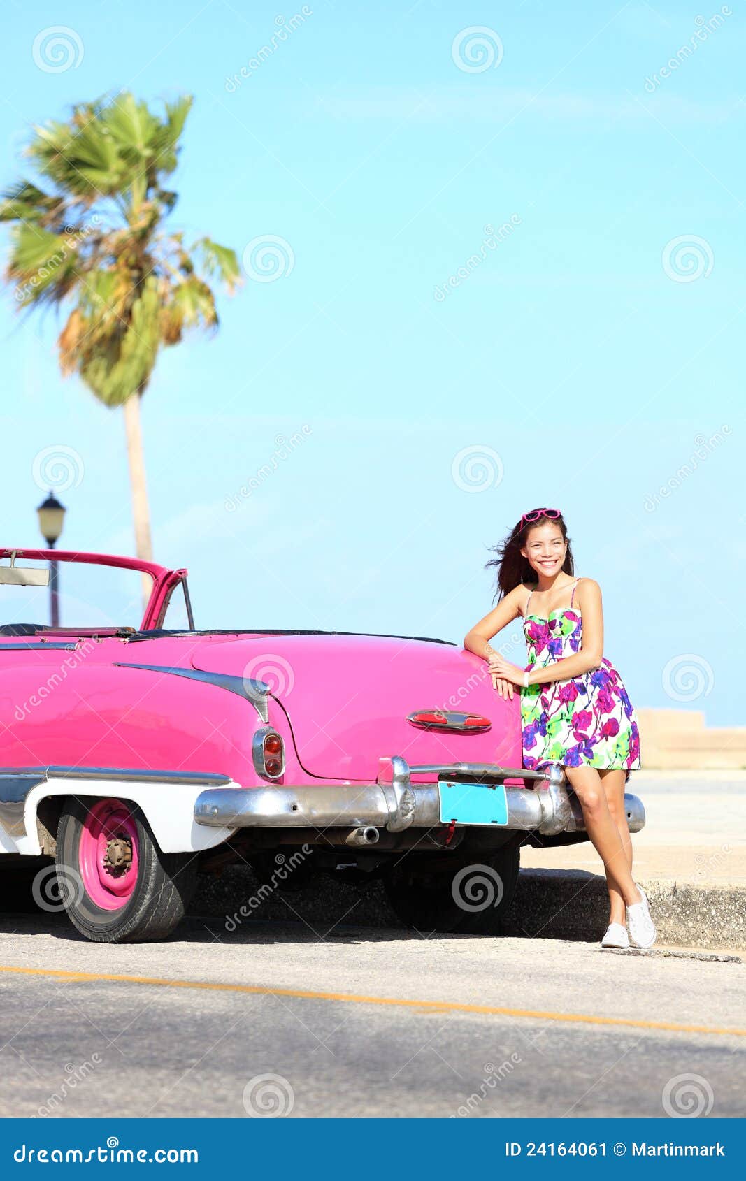 Vintage Car and Woman Happy Stock Image - Image of leaning, help: 24164061