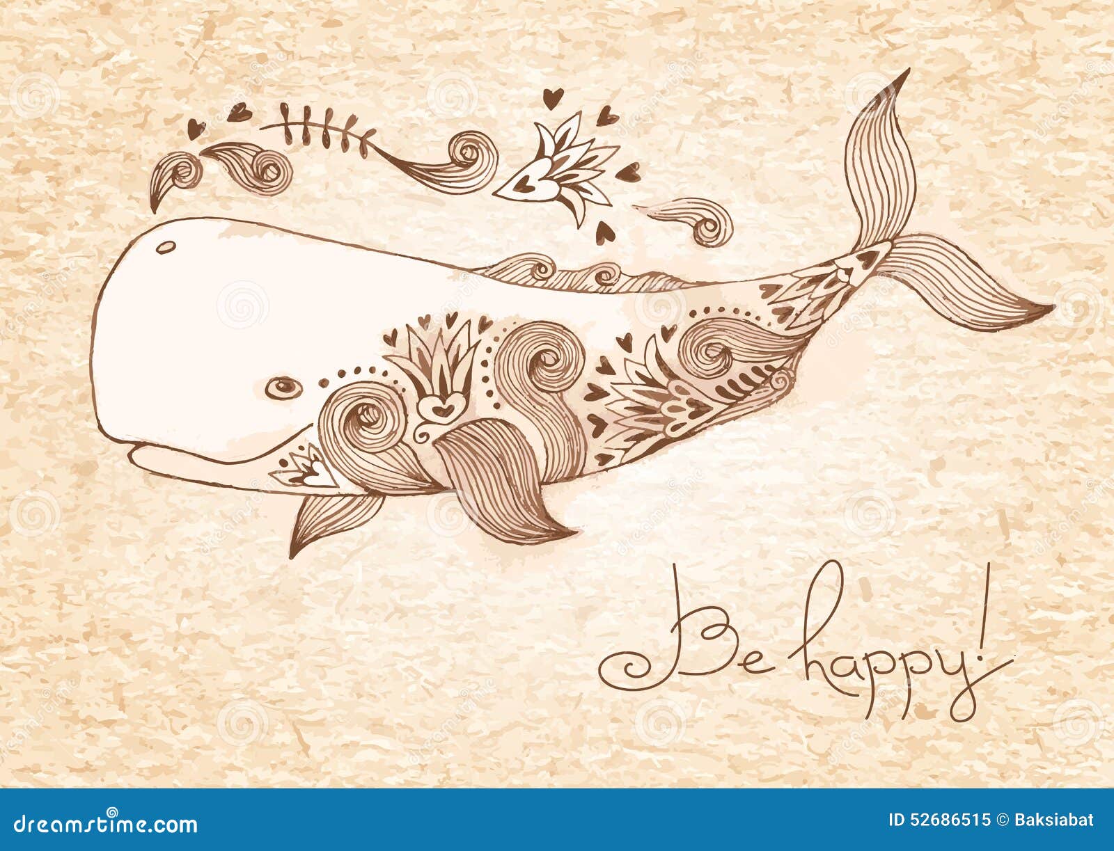 Happy Set Of Whale Tails On White Background. Illustration Of Whale ...