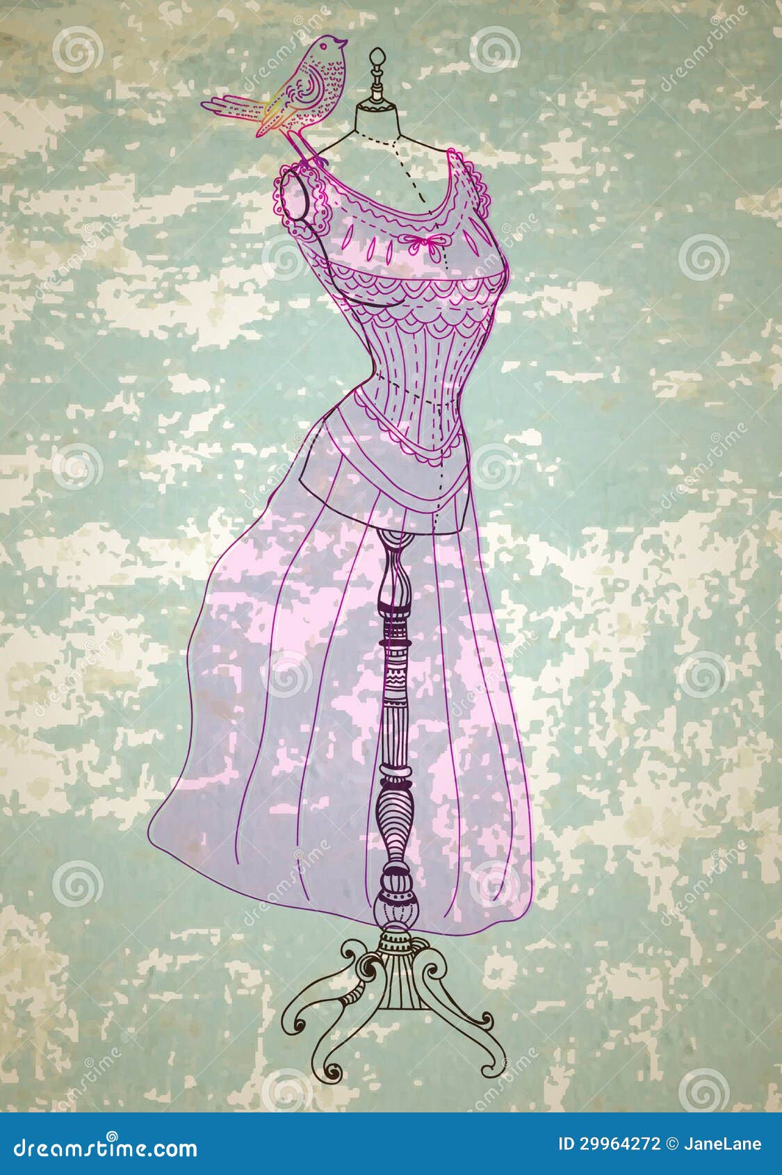 Vintage Card with Retro Dummy Stock Vector - Illustration of girl ...