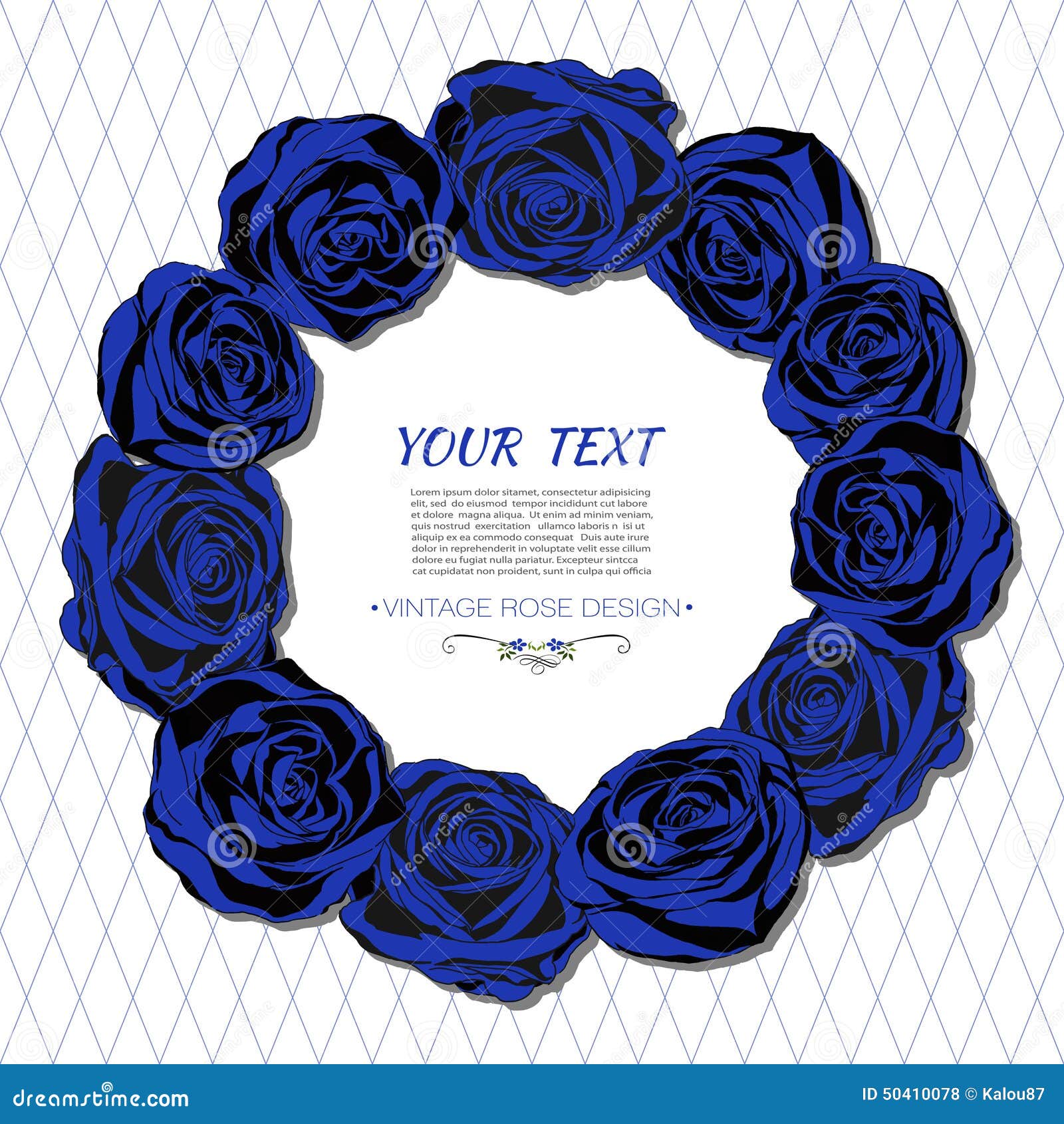 Vintage Card with a Round Frame of Blue Roses. Stock Vector ...