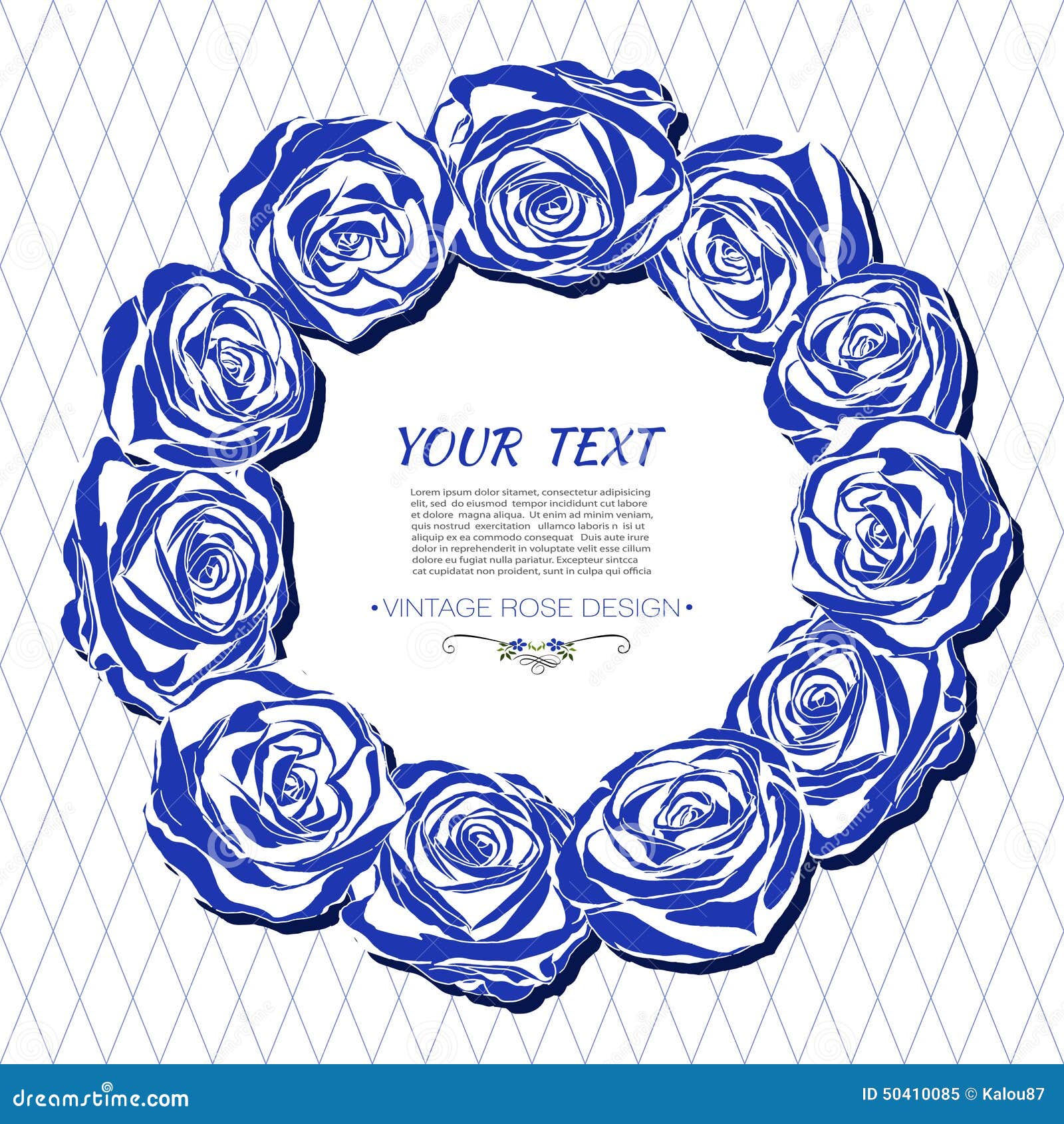 Vintage Card with a Round Frame of Blue Roses. Stock Vector ...