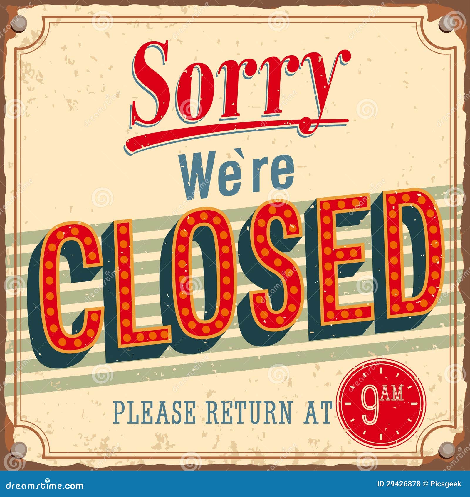Vintage Card - Sorry Were Closed. Stock Vector - Illustration of 1940s ...