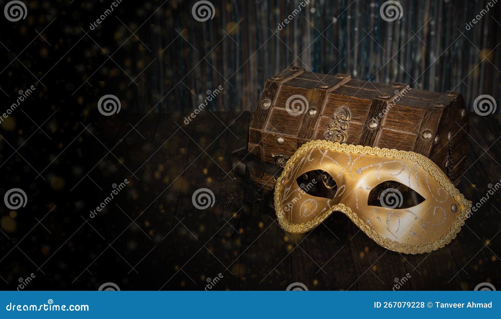 Vintage Carnival Mask with Treasure Box and Sparkles Stock Photo ...