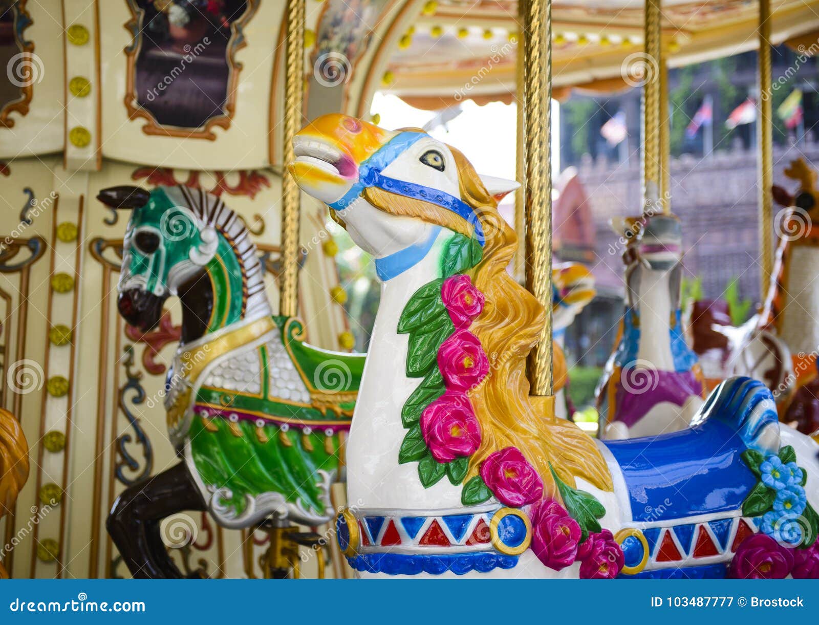 Vintage Carousel Horse Background Stock Image - Image of park, color ...