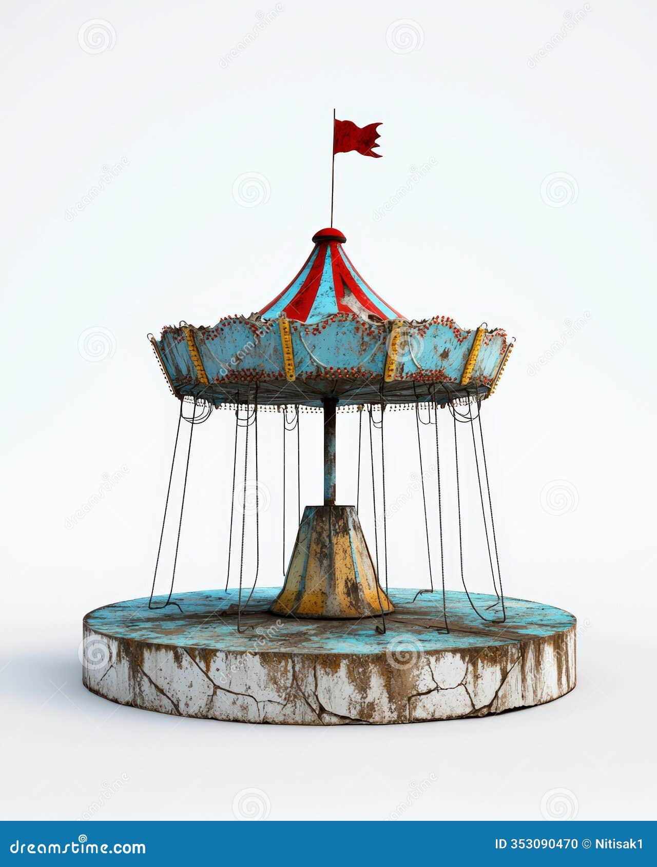 Vintage Carousel with Red Flag on Isolated White Background Stock ...