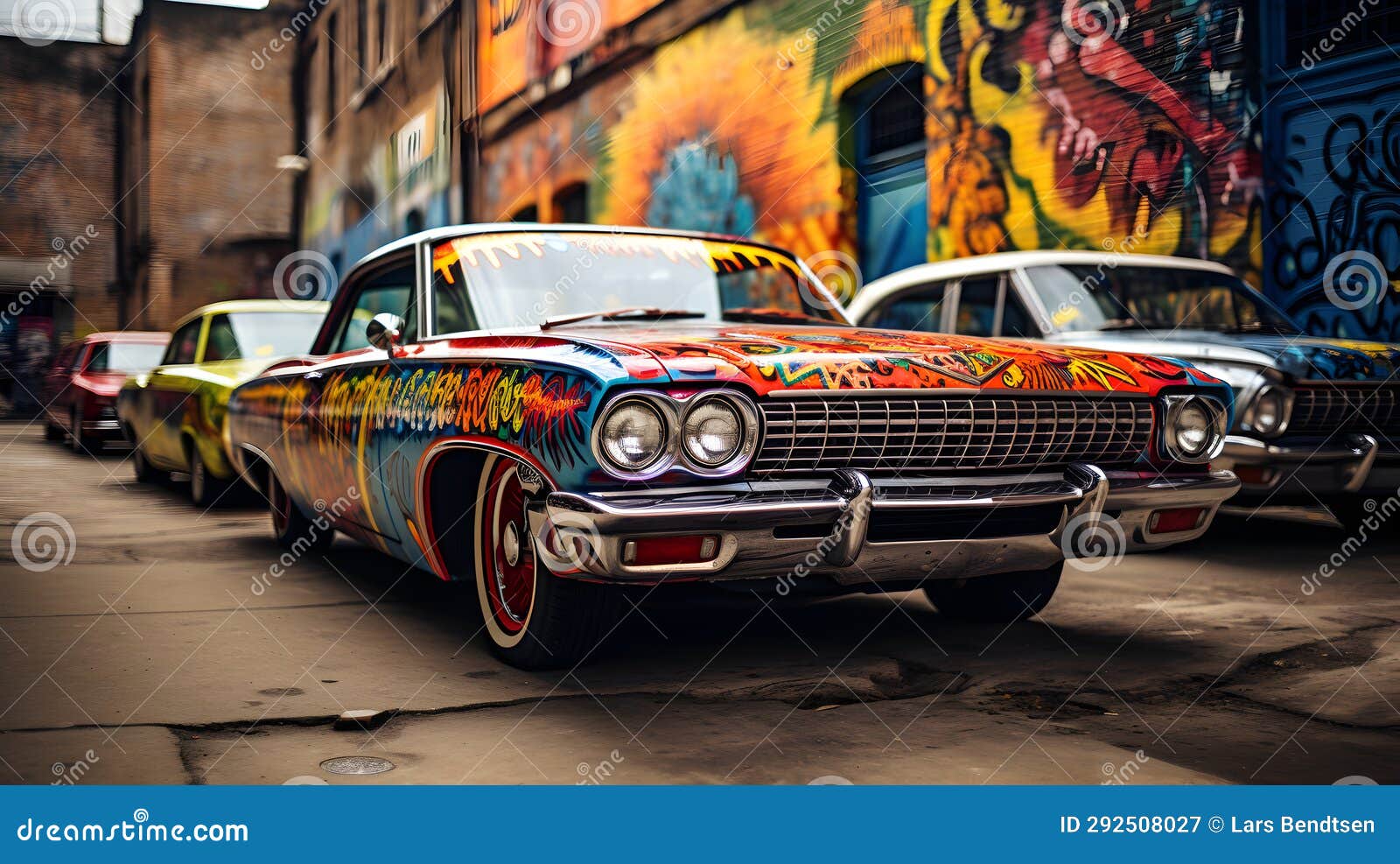 Vintage Cars with Creative Graffiti - AI Generated Stock Illustration ...