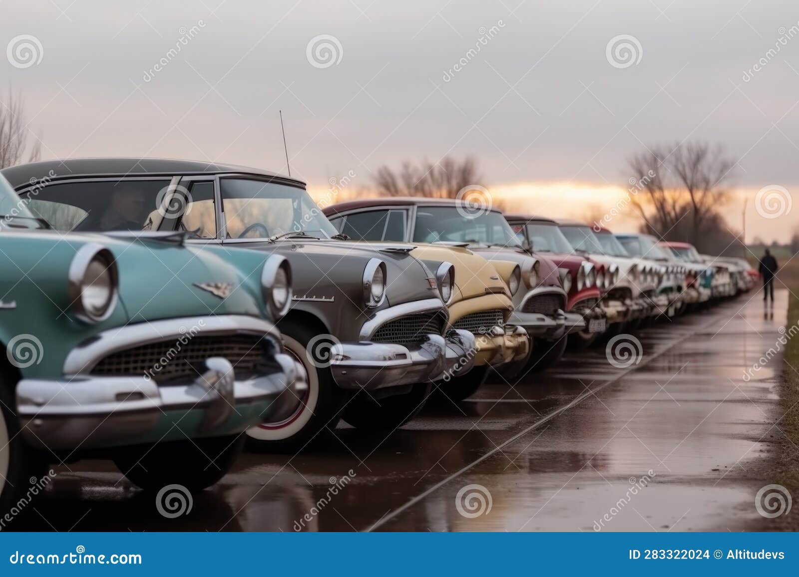 Vintage Cars of Different Makes and Models Lined Up in a Row Stock ...