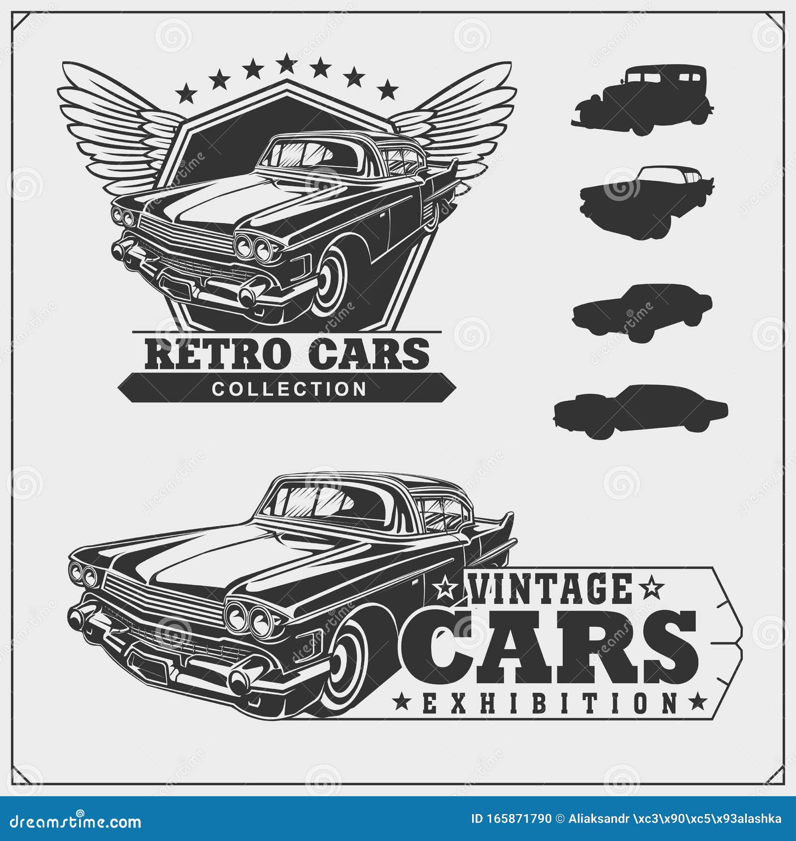 Vintage Cars Set. Retro Cars Garage. Classic Muscle Cars Labels ...