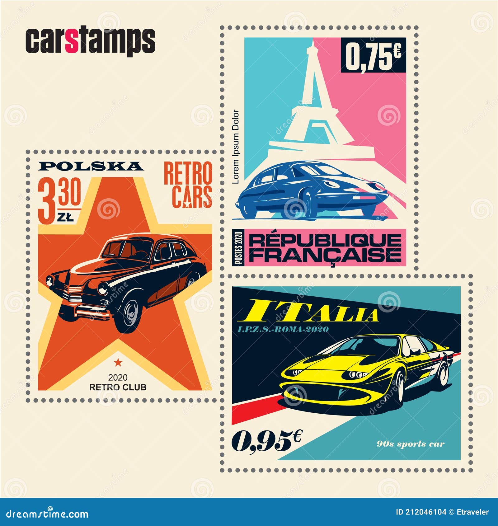 Vintage Cars Vector Postage Stamp Stock Vector - Illustration of ...
