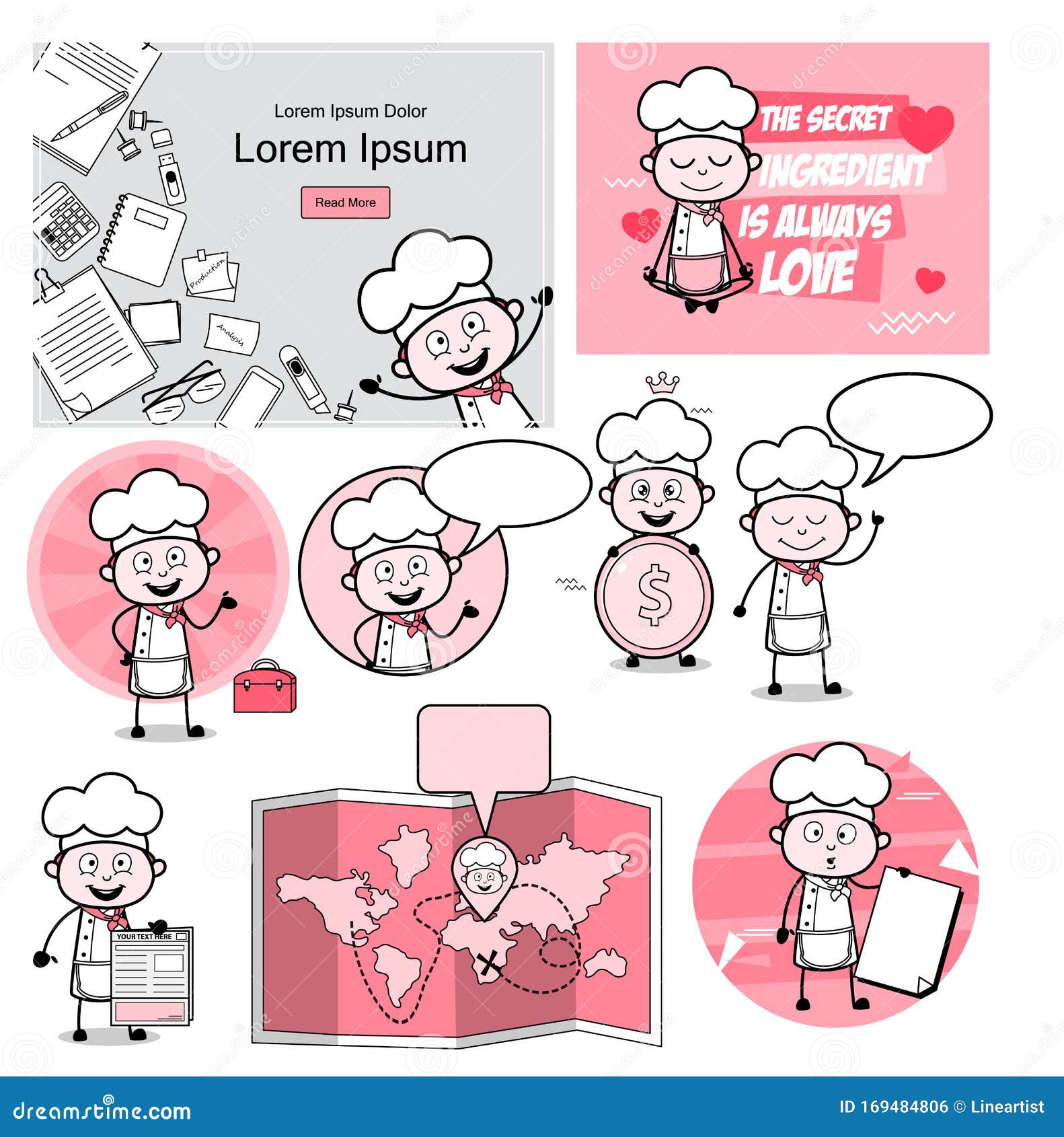 Vintage Cartoon Chef Concepts - Set of Comic Vector Illustrationen ...