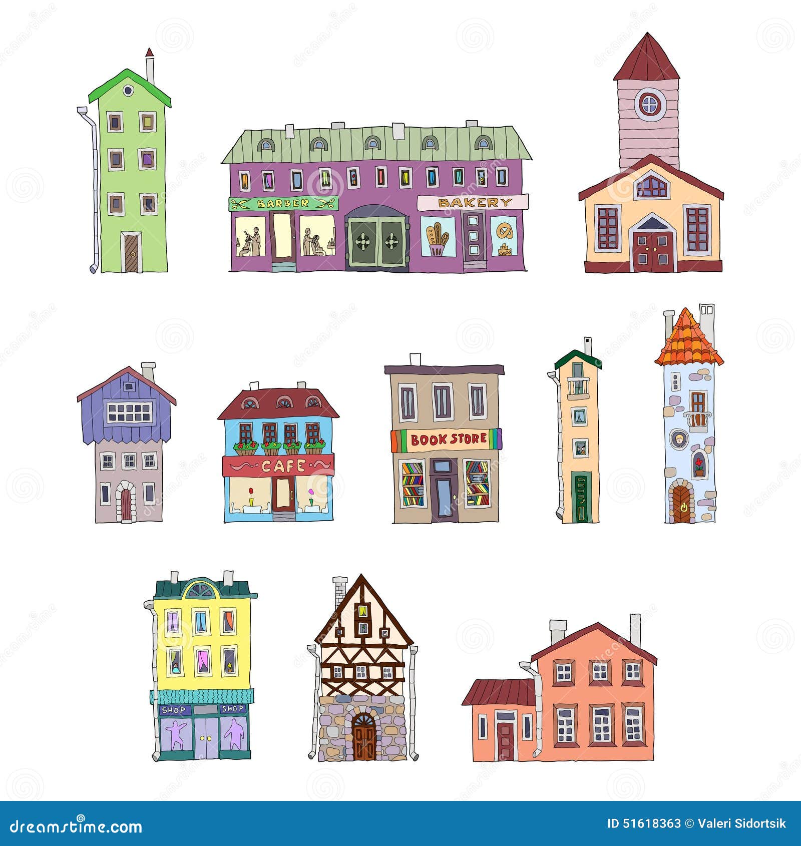 Vintage cartoon facades stock vector. Illustration of cartoon - 51618363