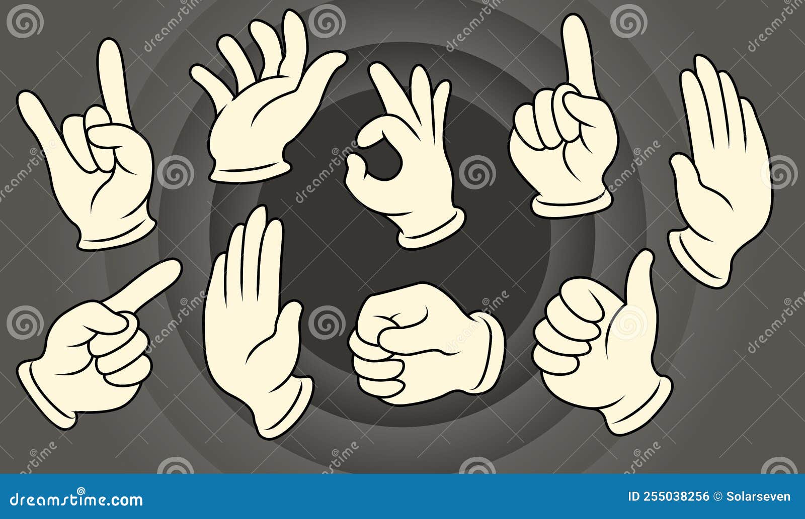 Vintage Cartoon Hand Gestures Set Stock Vector - Illustration of ...