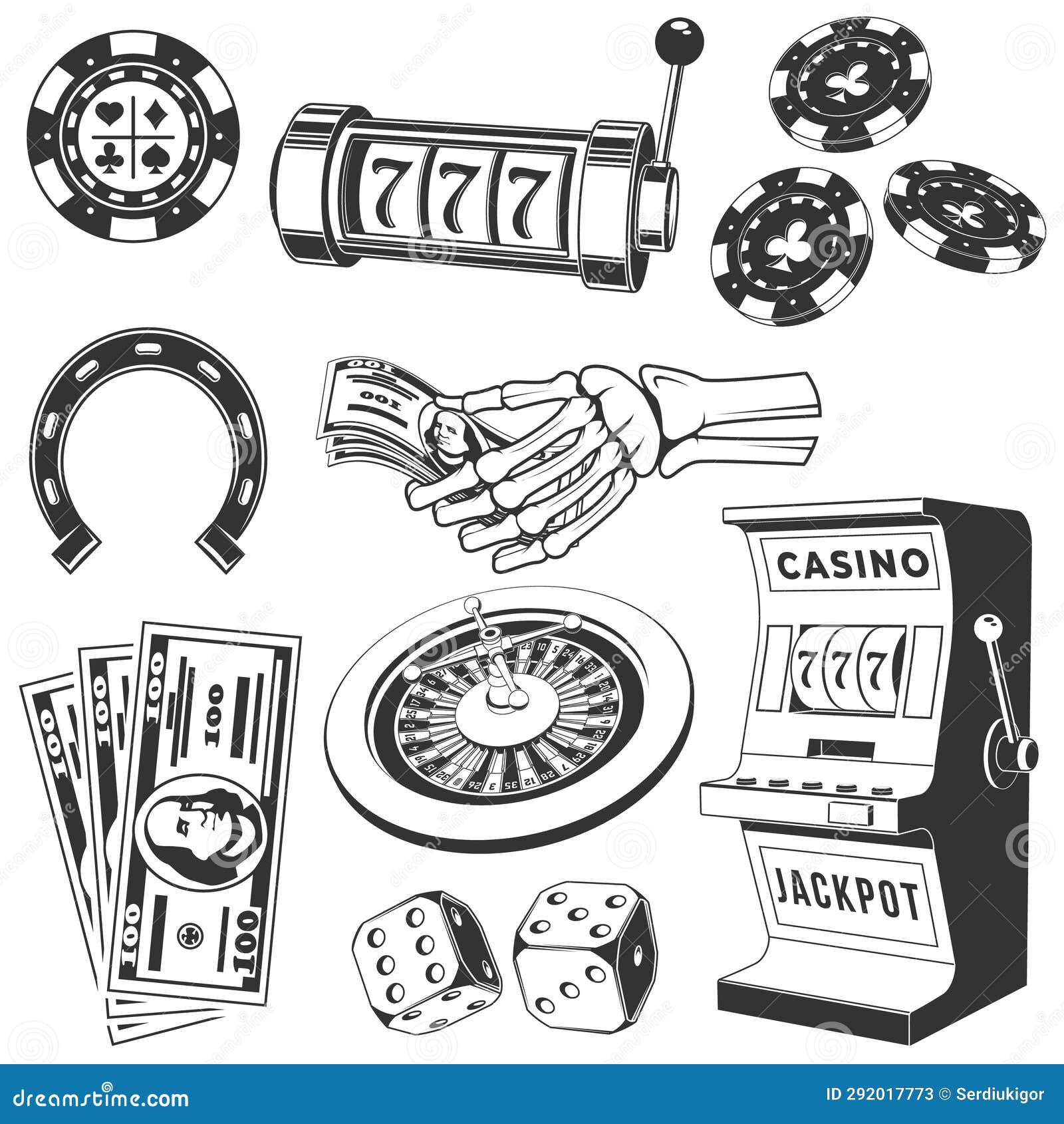 Vintage Casino and Gambling Tools and Elements Silhouettes Set in ...