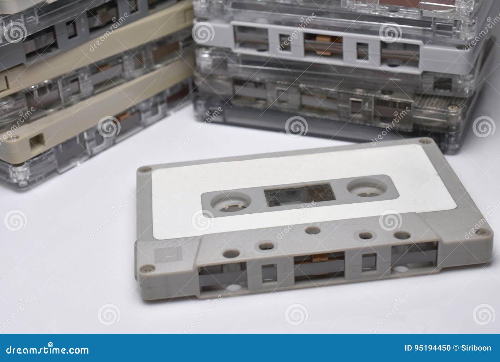 Vintage Cassette Tape Stacked Vertical, White Background. Stock Photo ...