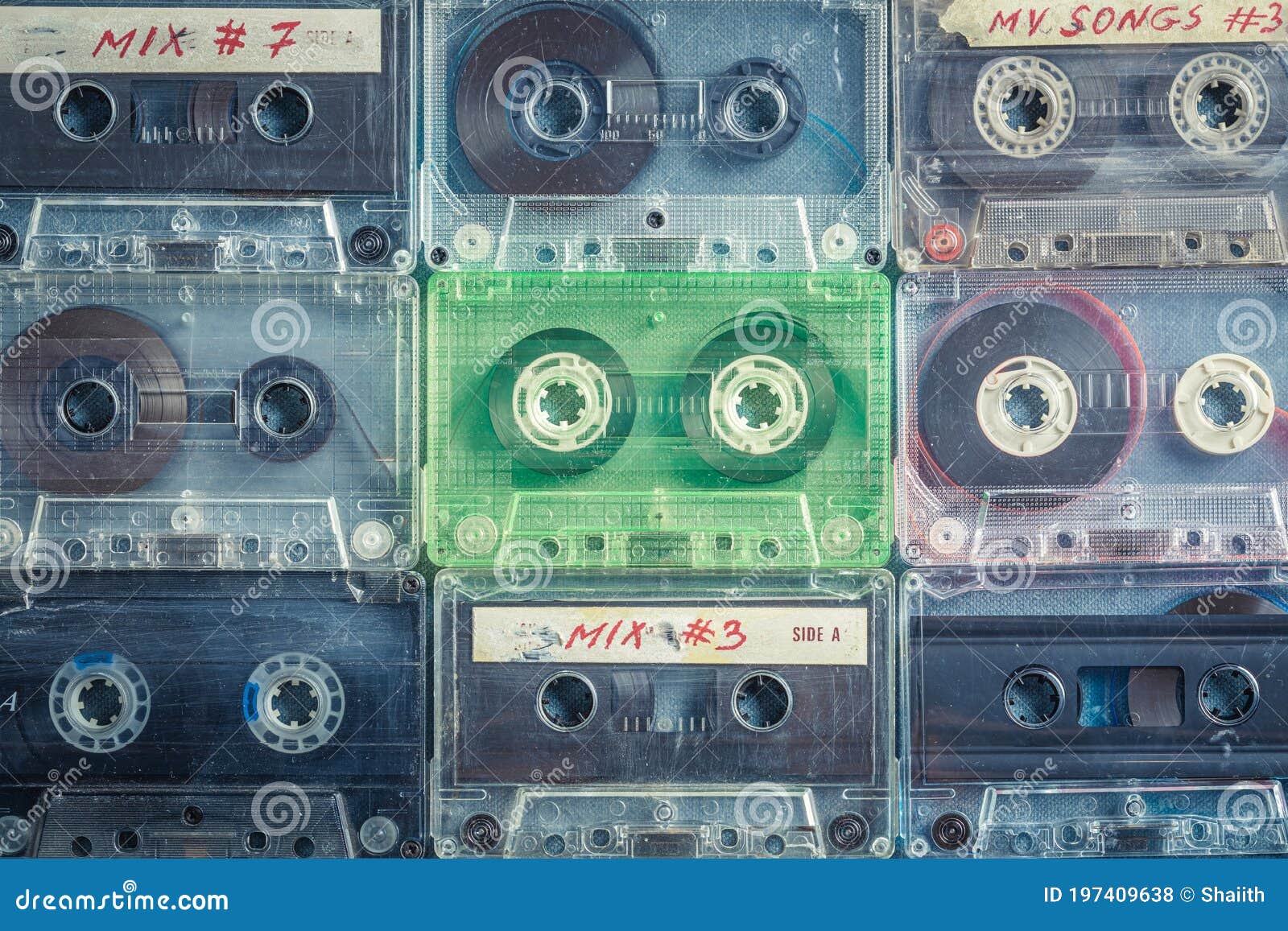 Vintage Cassette Tapes Arranged in a Grid Stock Photo - Image of ...