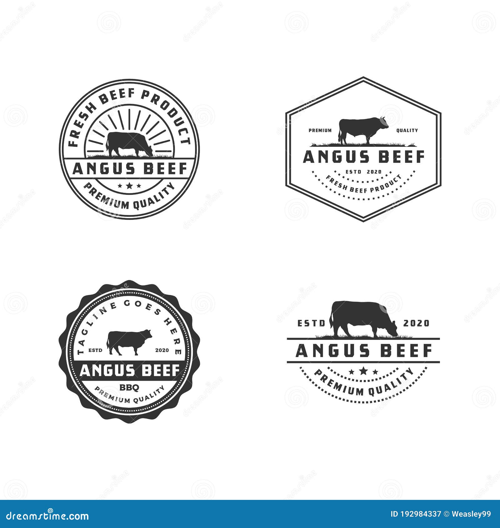 Vintage Cattle Angus Beef Meat Label Logo Design Pack Stock Vector ...