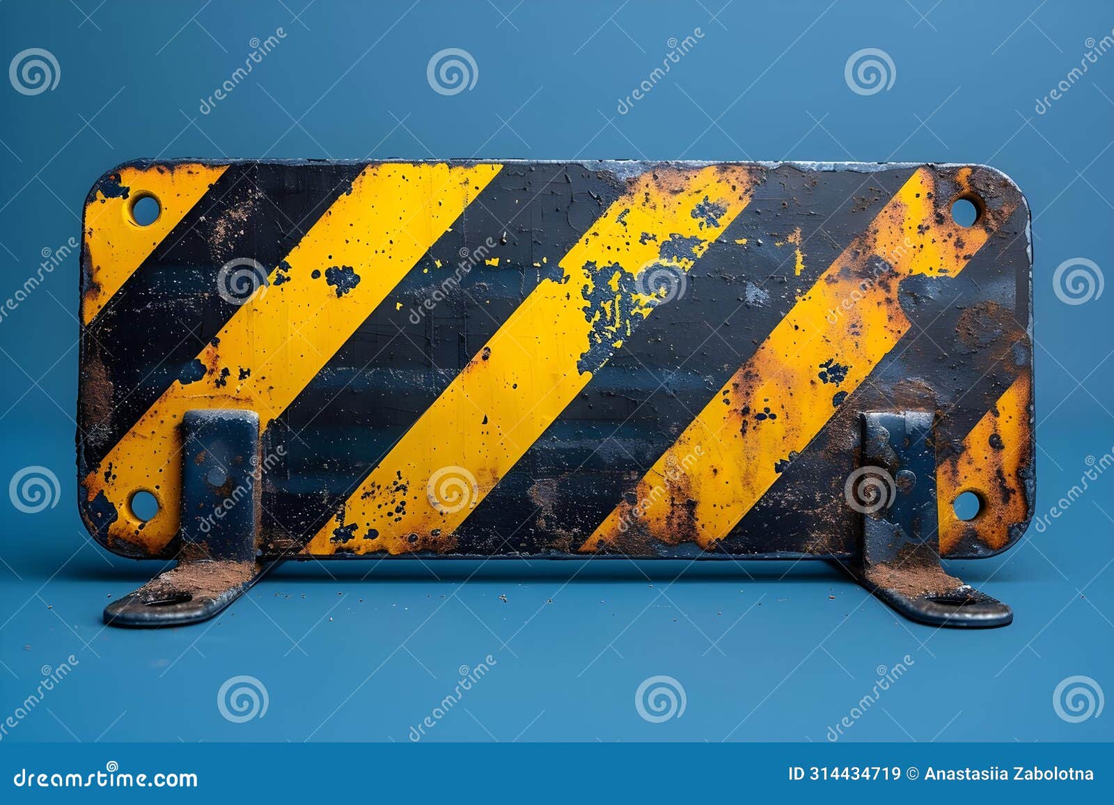 Vintage Caution Sign on Blue - Weathered Safety. Concept Vintage ...