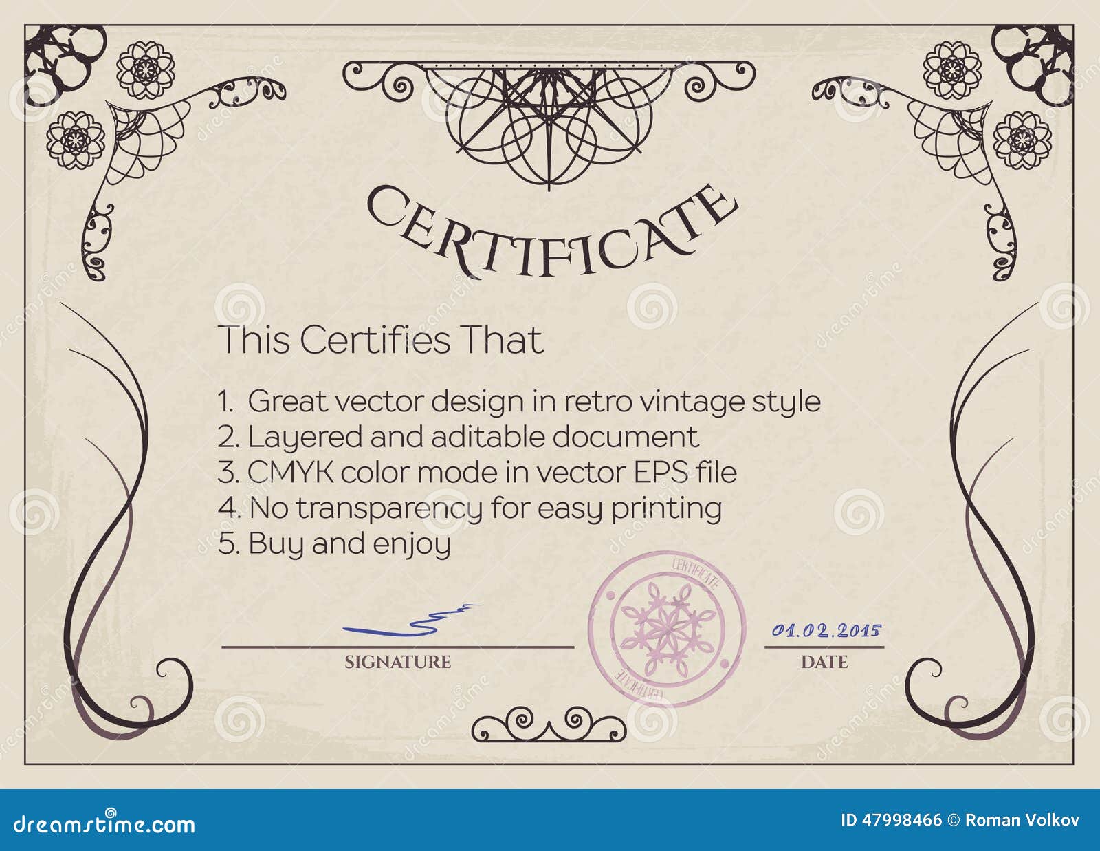 Vintage Certificate stock vector. Illustration of achievement - 47998466