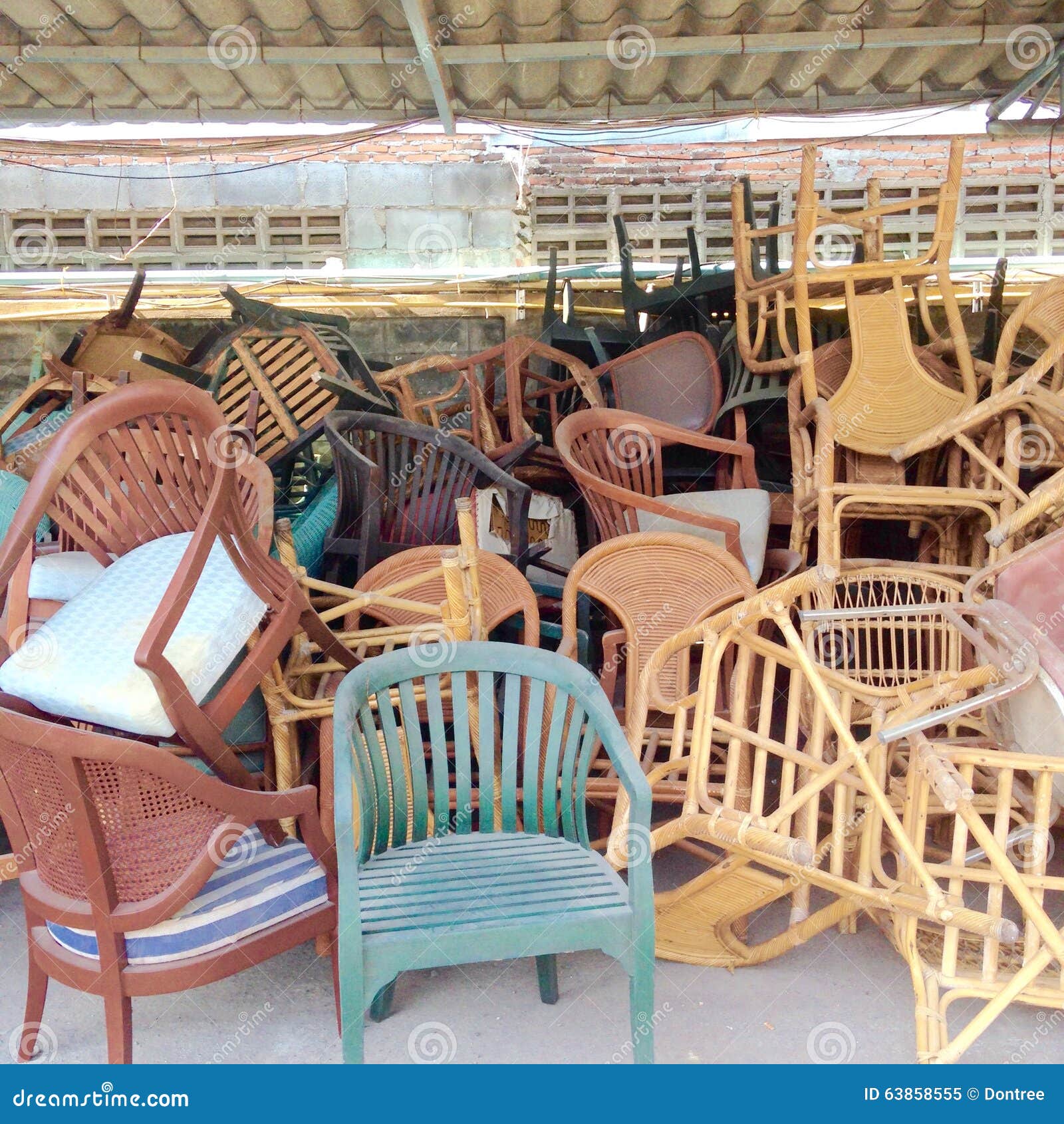 Vintage chairs stacked stock image. Image of pile, mess - 63858555