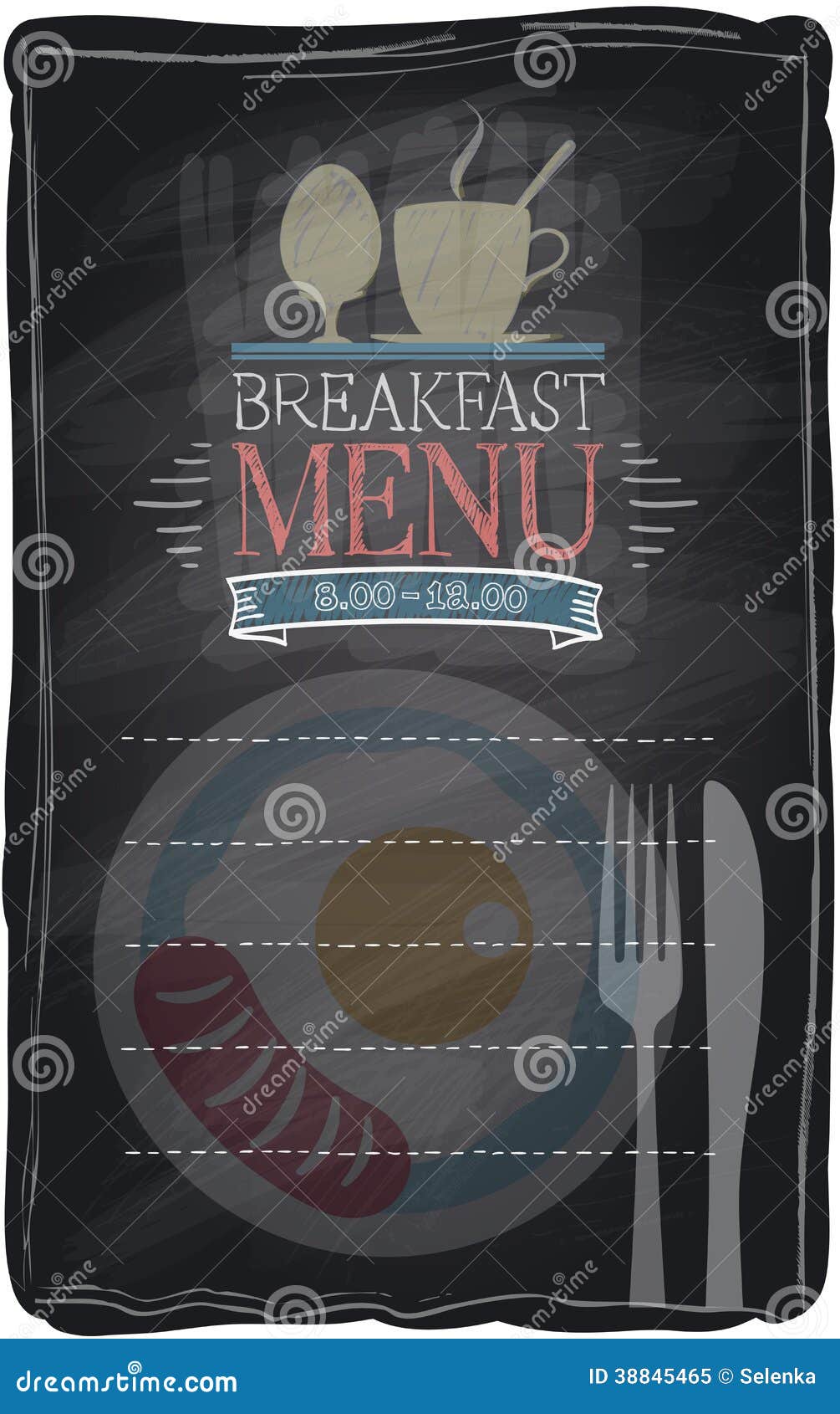Breakfast Menu, Restaurant Template On Chalkboard. Blackboard Poster ...