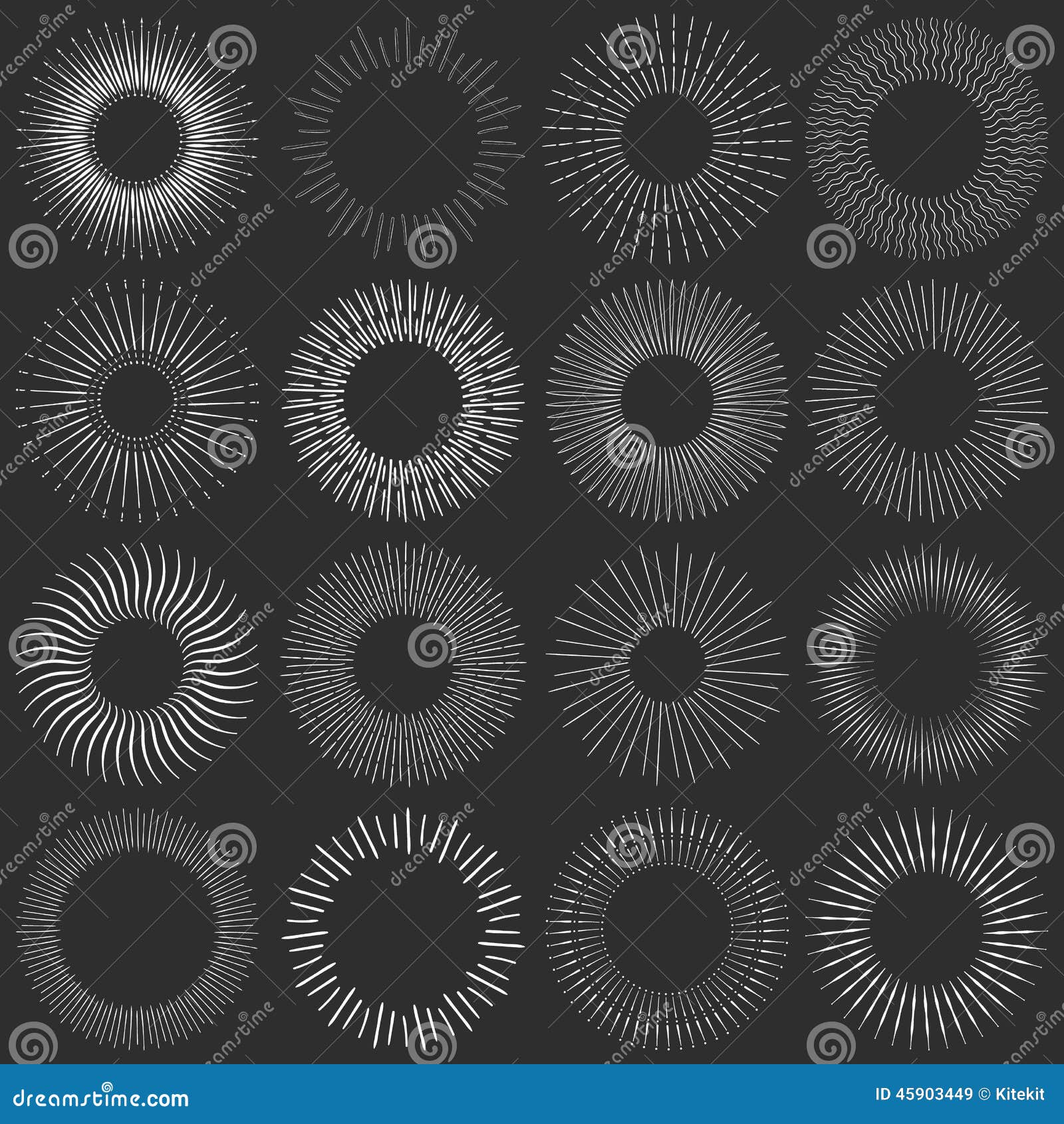 Vintage Chalk Burstings Rays Collection. Hand Drawn Vector Stock Vector ...