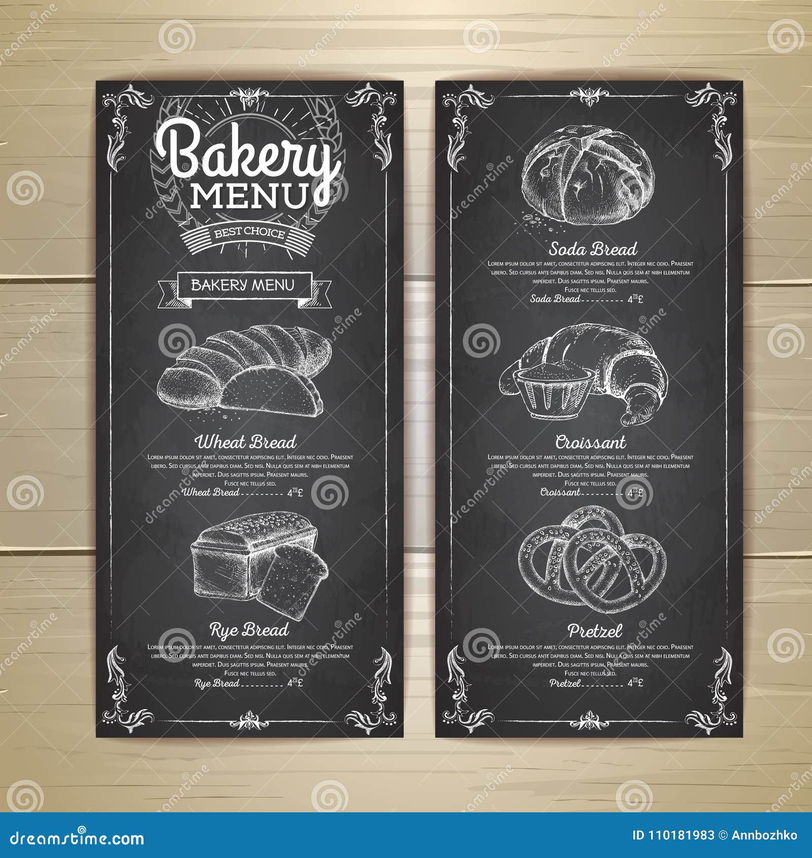 Vintage Chalk Drawing Bakery Menu Design. Stock Vector - Illustration ...