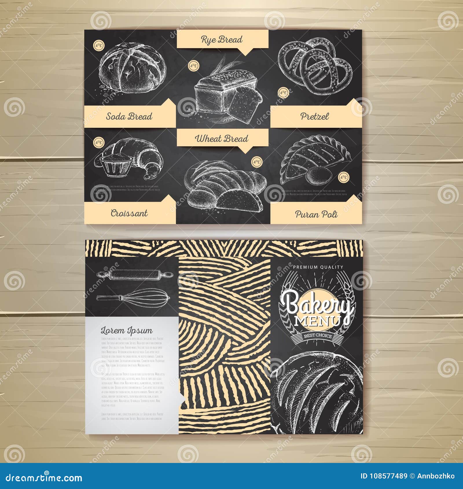 Vintage Chalk Drawing Bakery Menu Design. Stock Vector - Illustration ...