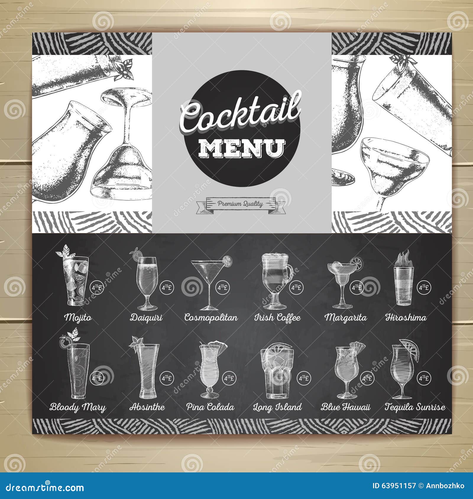 Vintage Chalk Drawing Cocktail Menu Design. Stock Vector - Illustration ...
