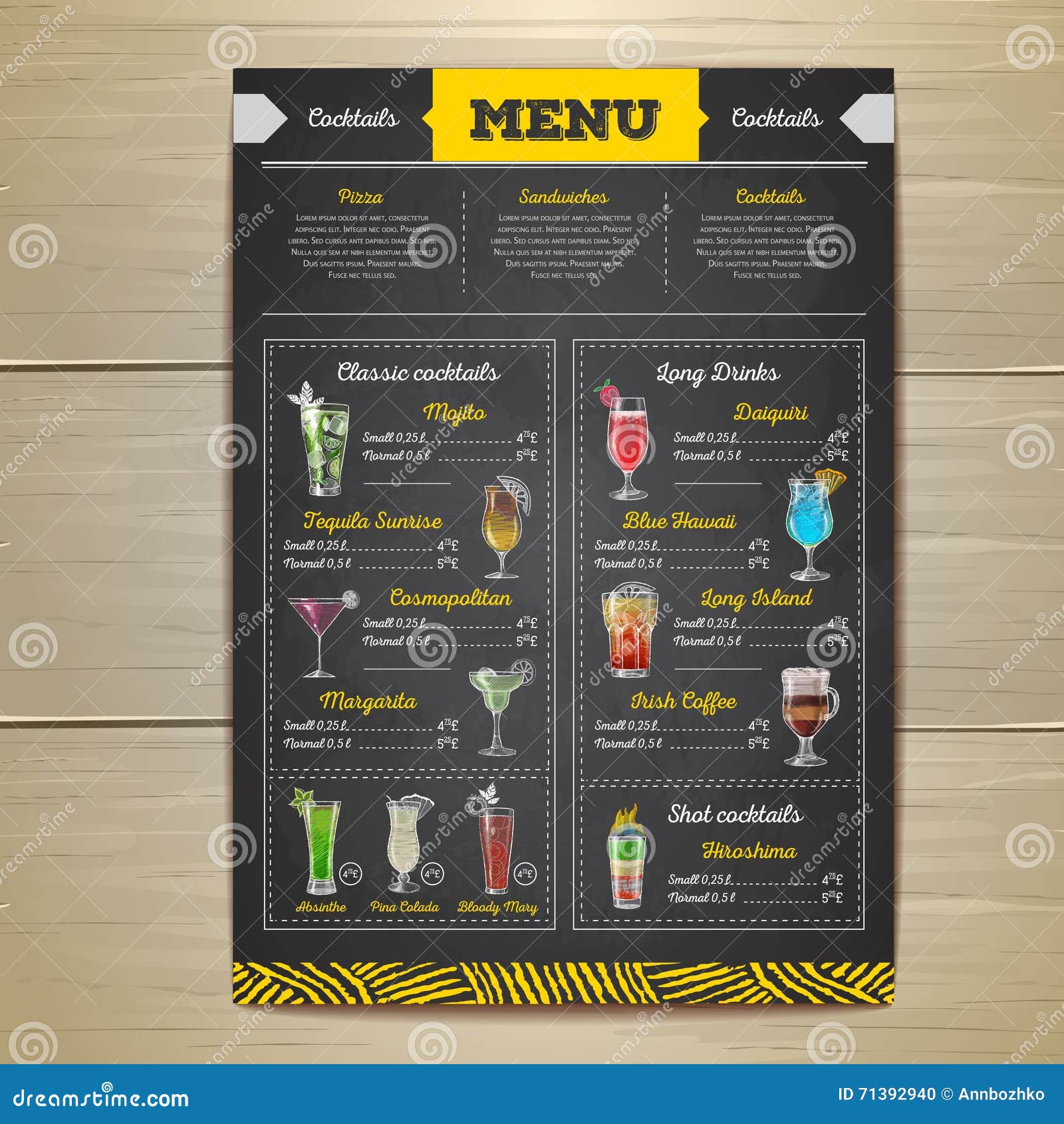 Vintage Chalk Drawing Cocktail Menu Design Stock Vector - Illustration ...