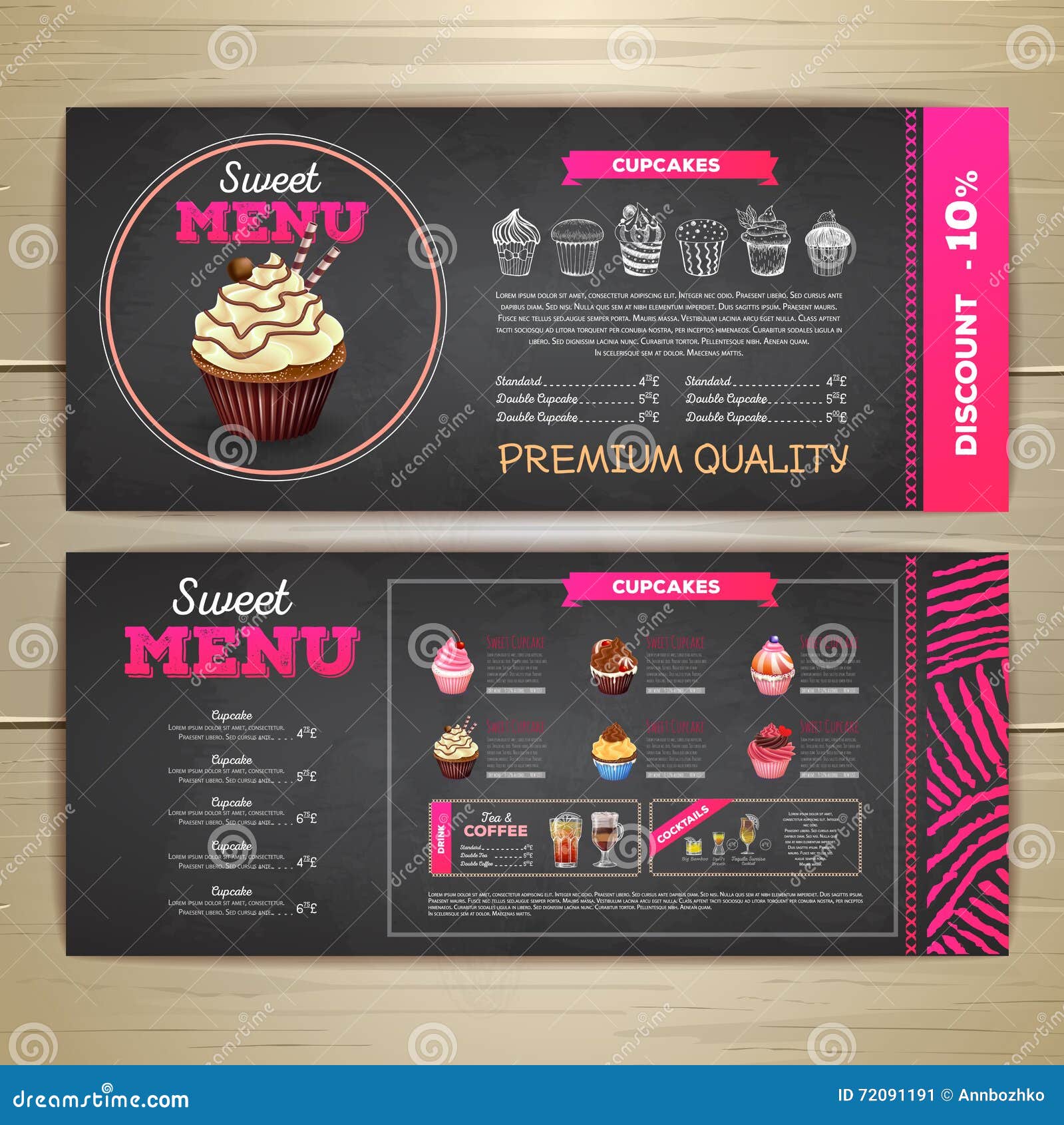 Vintage Chalk Drawing Dessert Menu Design. Sweet Cupcake Stock Vector ...