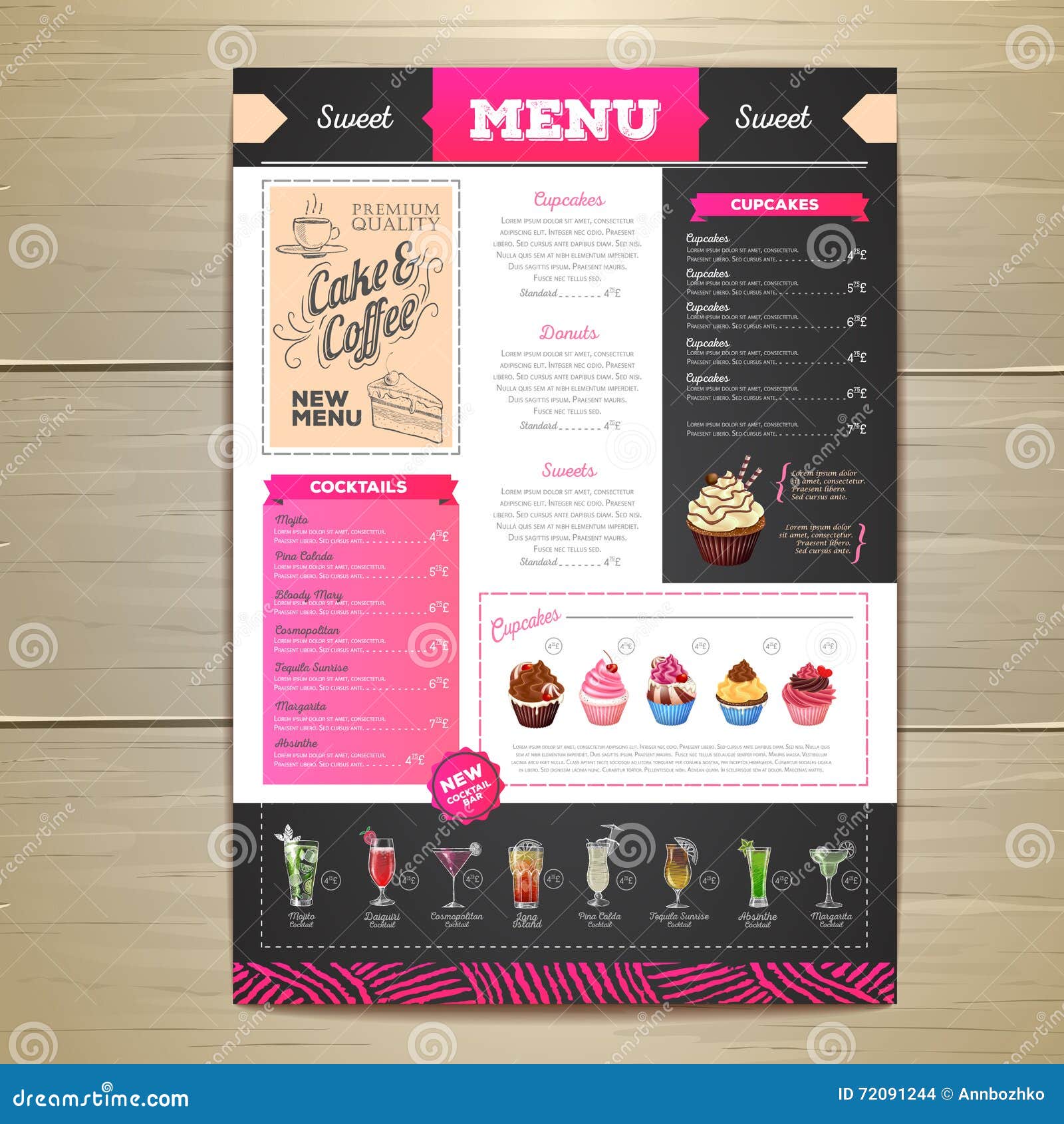 Vintage Chalk Drawing Dessert Menu Design. Sweet Cupcake Stock Vector ...