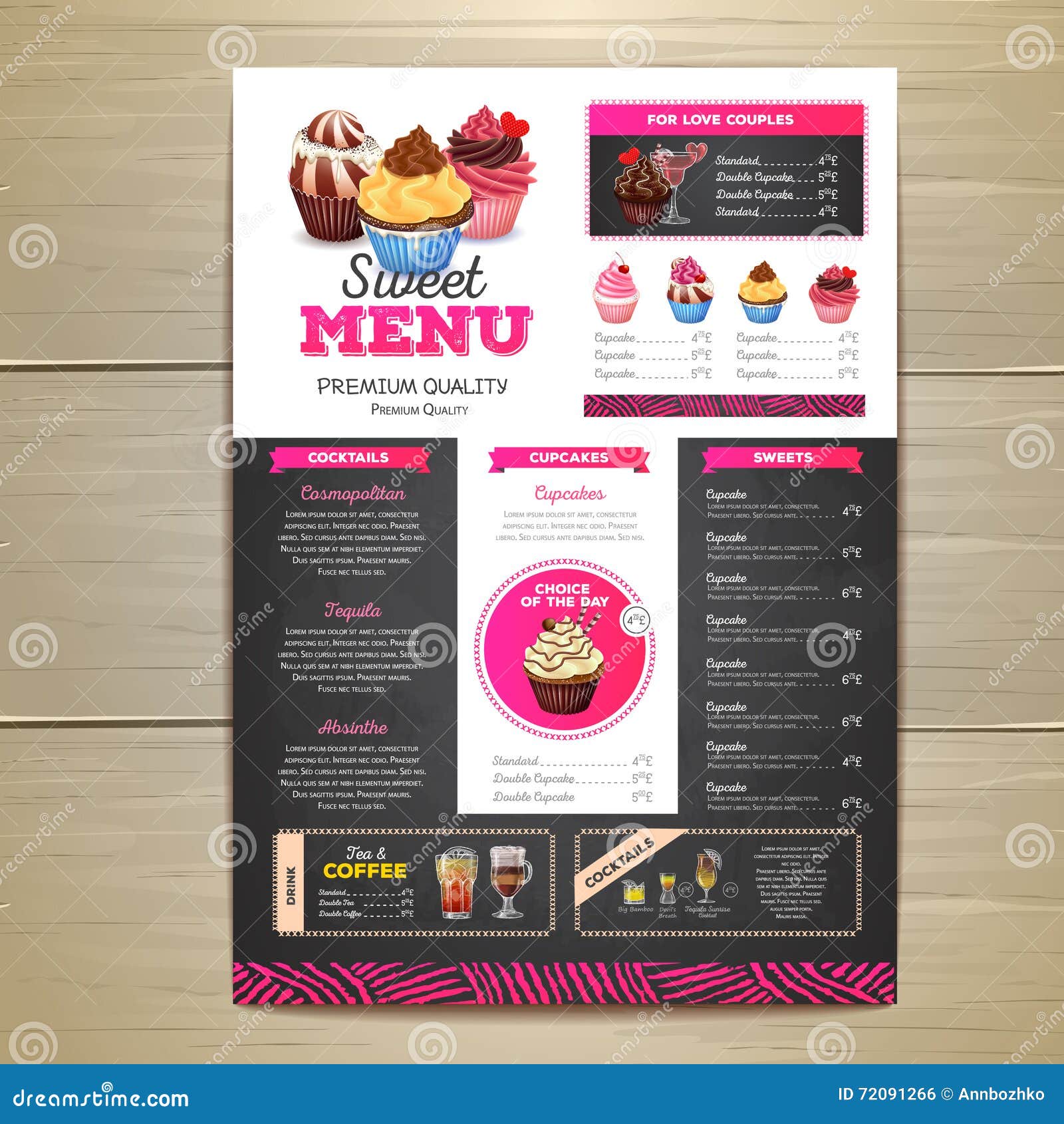 Vintage Chalk Drawing Dessert Menu Design. Sweet Cupcake Stock Vector ...