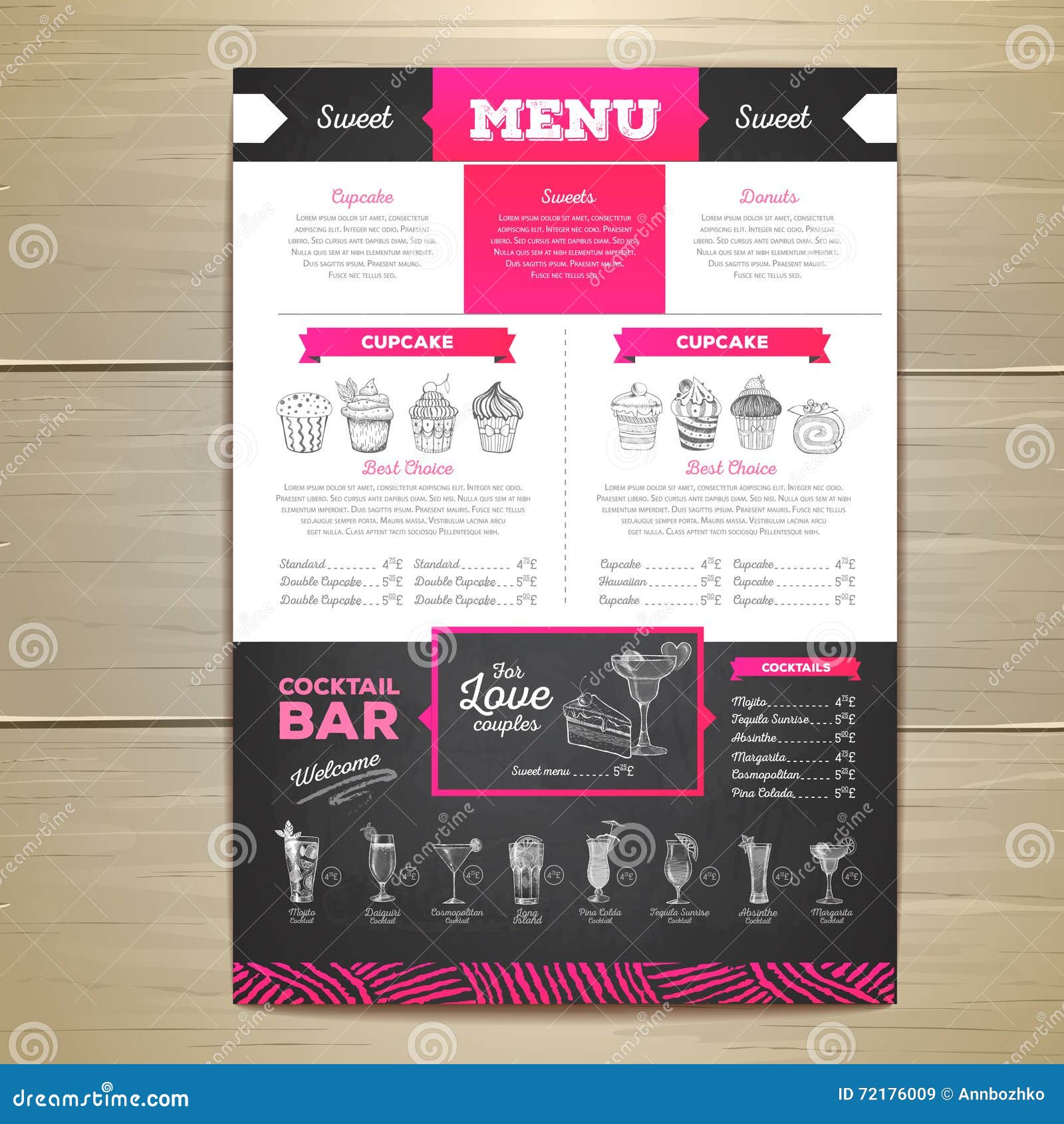 Vintage Chalk Drawing Dessert Menu Design. Sweet Cupcake Stock Vector ...