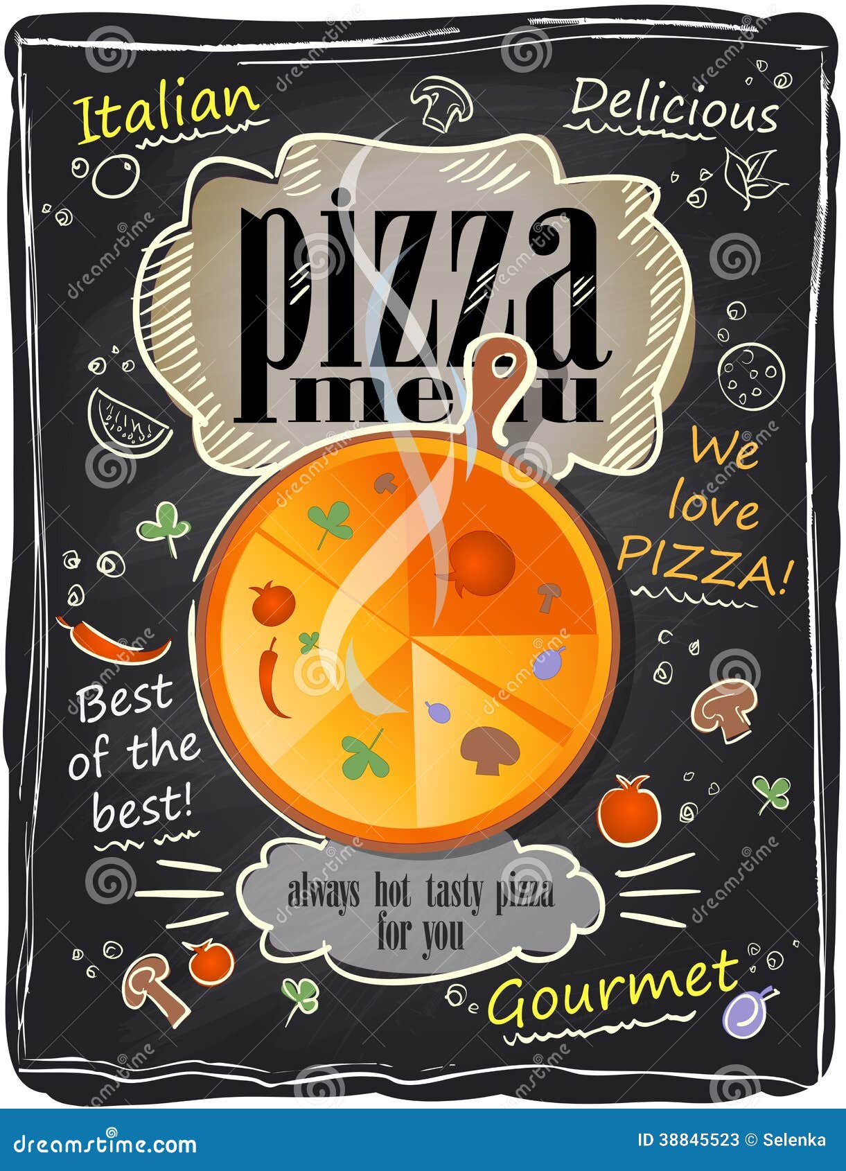 Vintage chalk pizza menu. stock vector. Illustration of background ...