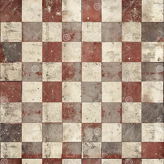 Vintage Checkered Floor Tiles with Rustic Red and Grey Patterns Stock ...