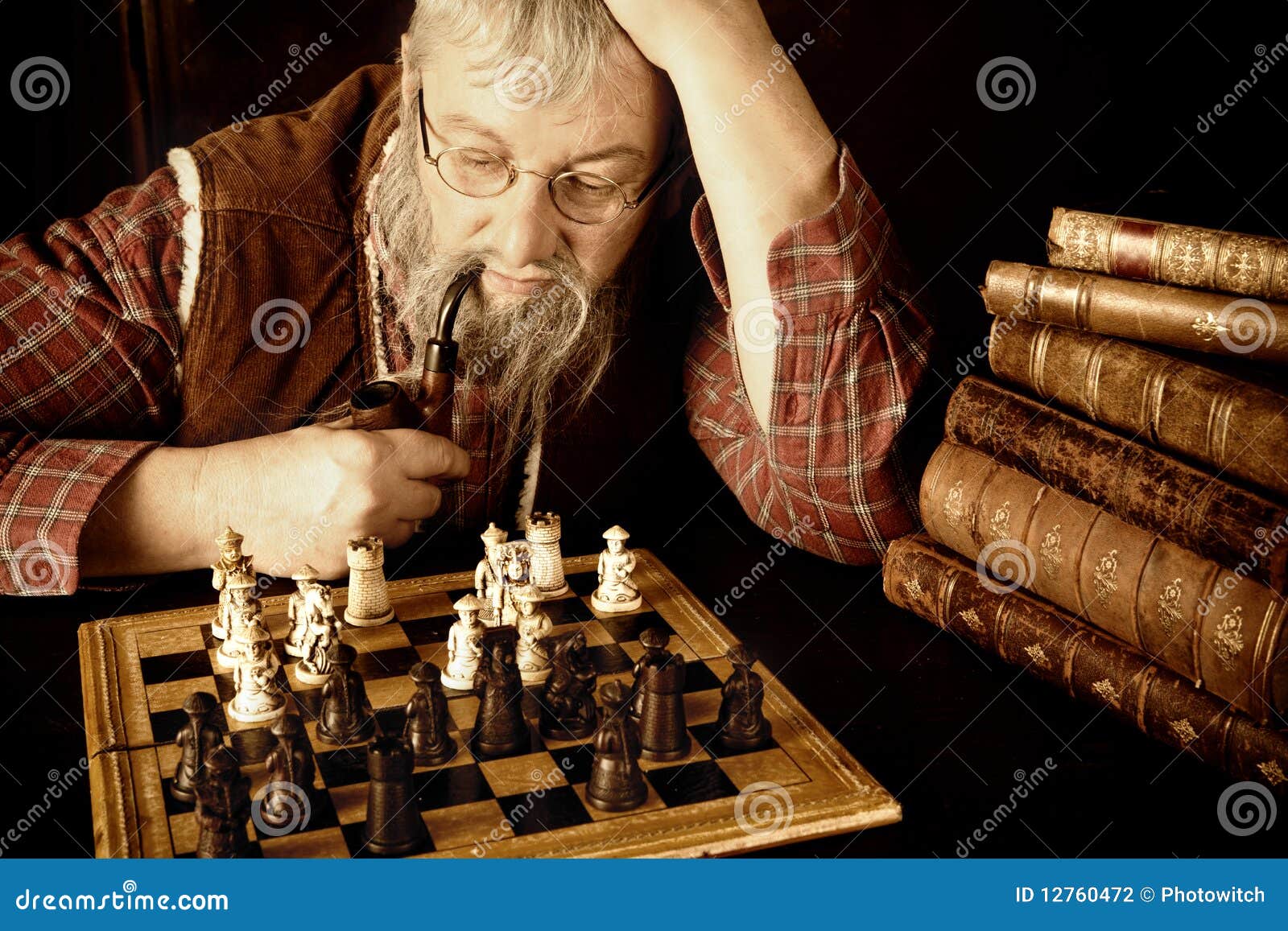 Vintage chess scene stock photo. Image of pieces, thoughtful - 12760472