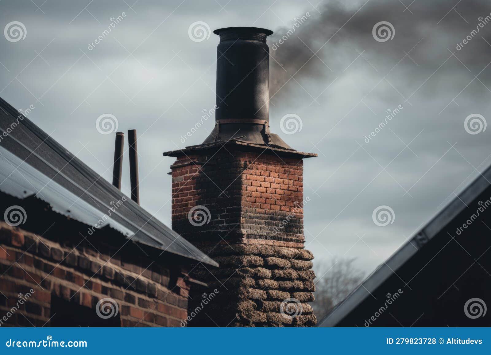 A Vintage Chimney with a Cast-iron Stack and Black Smoke Rising from ...