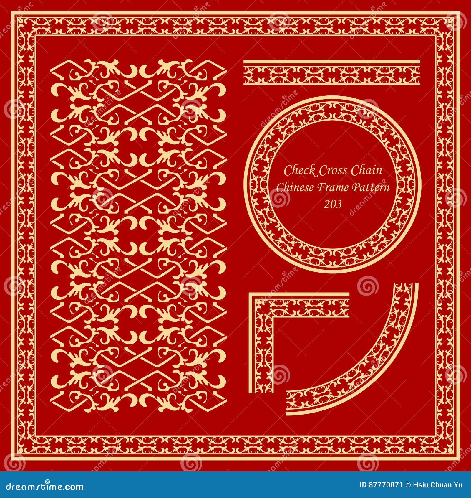 Vintage Chinese Frame Pattern Set Check Cross Spiral Chain Stock Vector ...