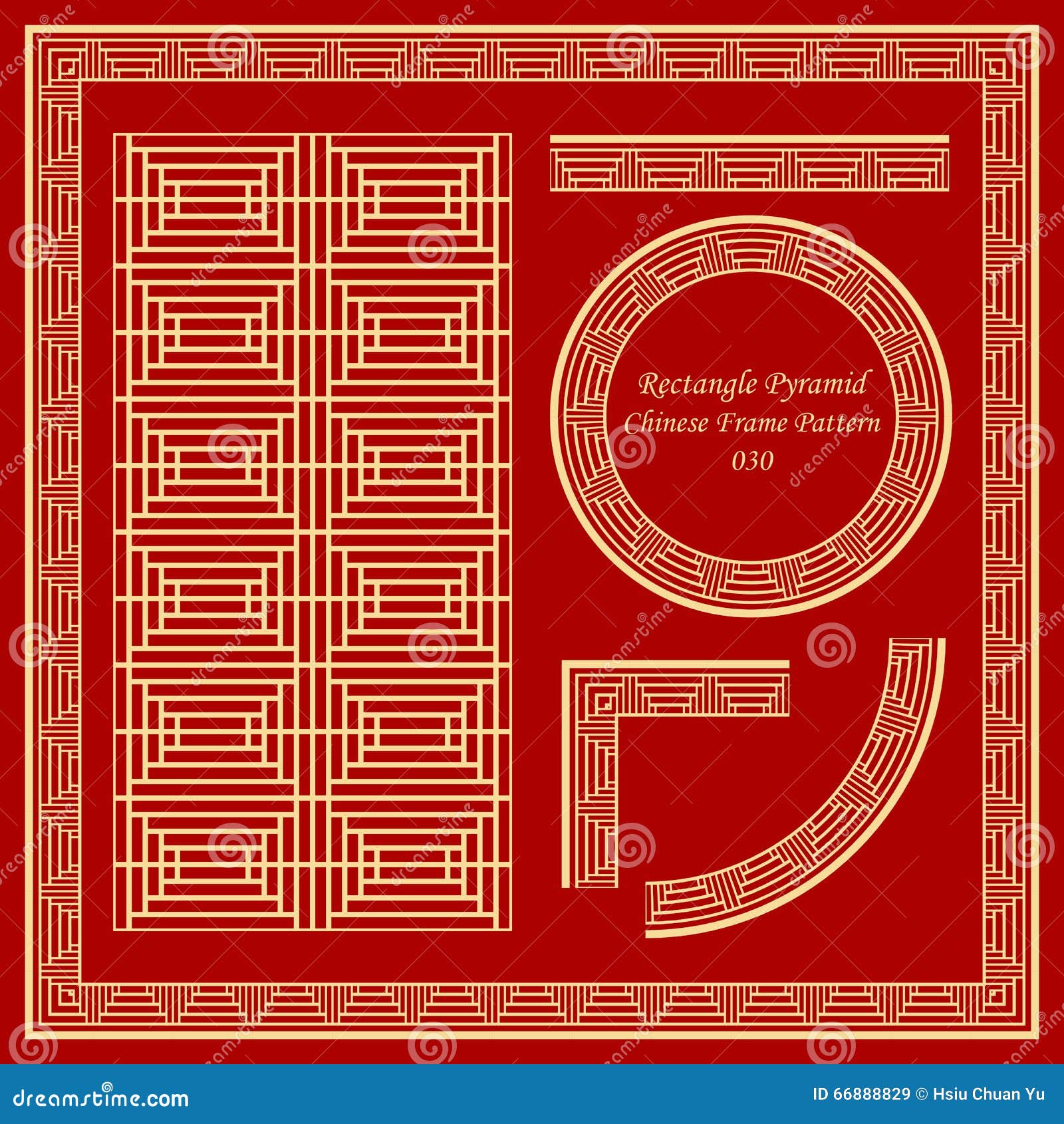 Vintage Chinese Frame Pattern Set 030 Rectangle Pyramid Stock Vector ...