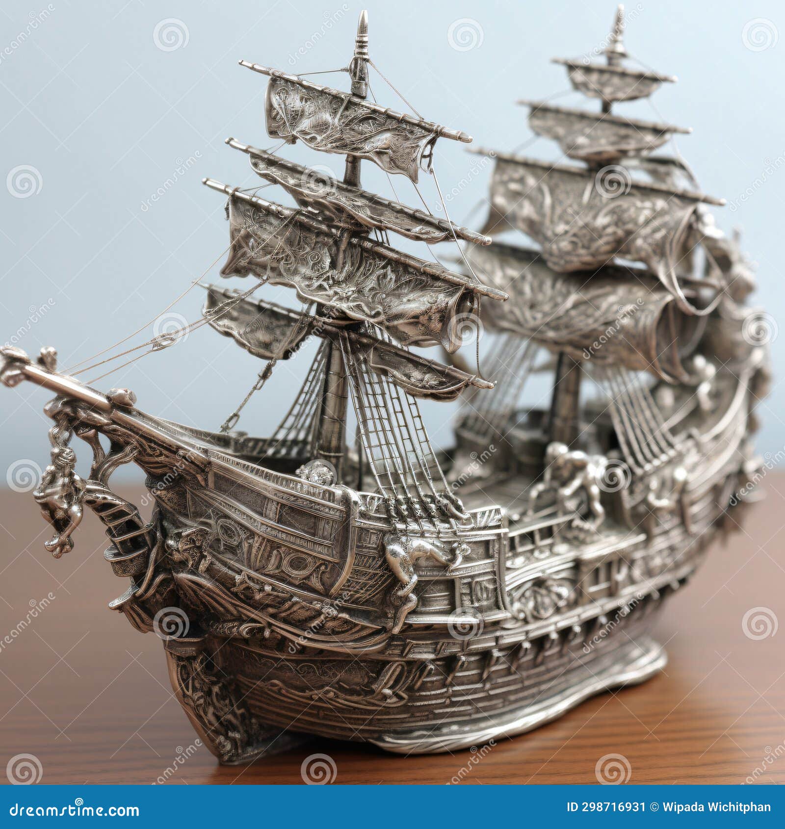 Vintage Chinese Ship Steering Silver Sculpture Model Stock Illustration ...