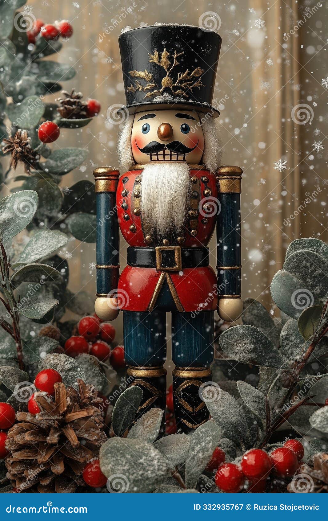 Vintage Christmas Card with Retro Eucalypt and Nutcracker Ai Photo ...