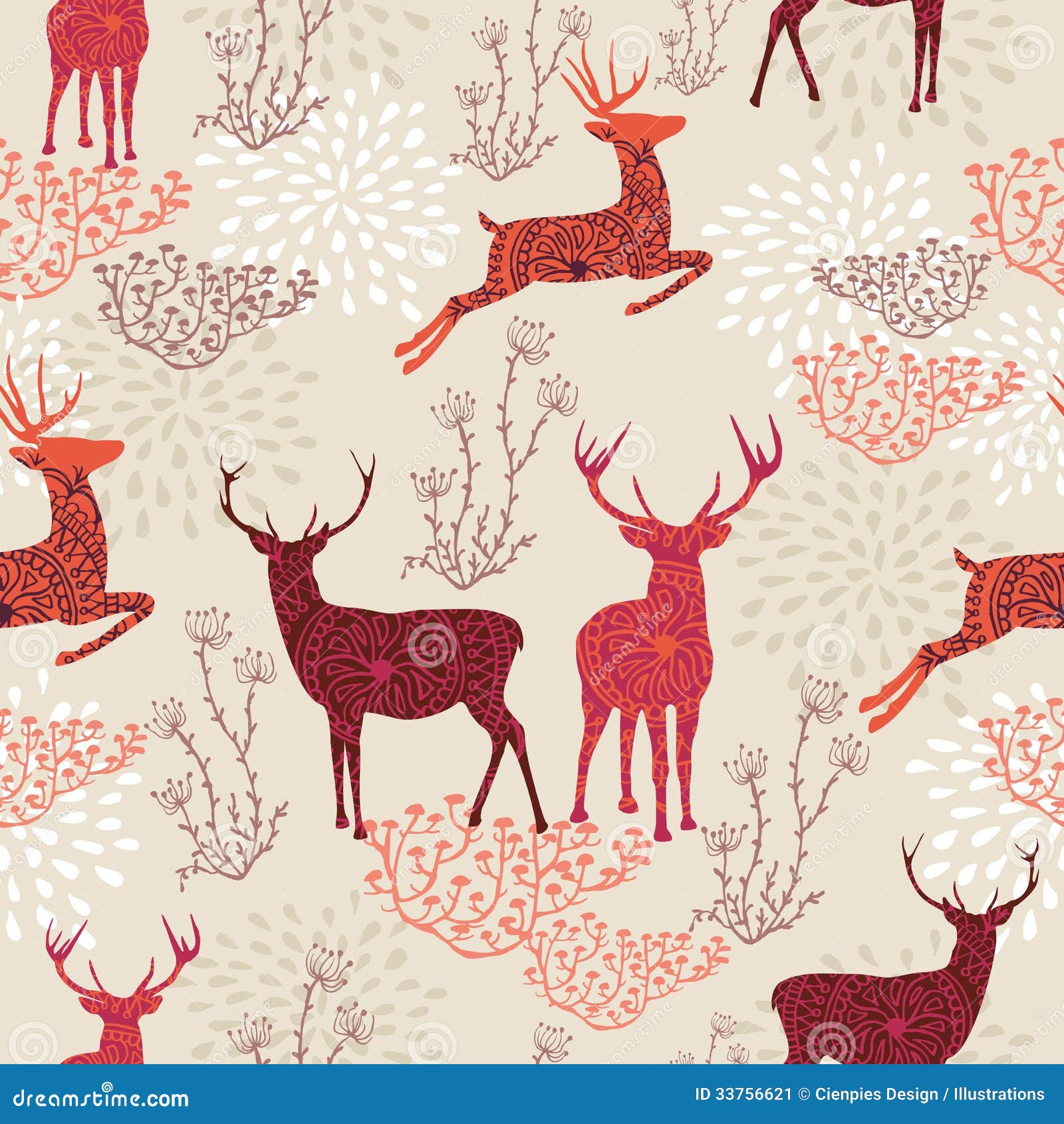 Seamless Deer Vector On The Black White Geometric Background ...