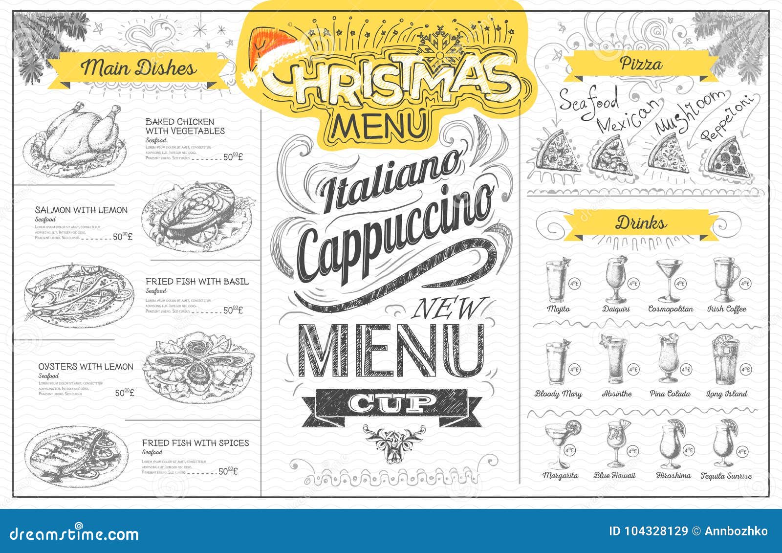 Vintage Christmas Menu Design. Restaurant Menu Stock Vector ...