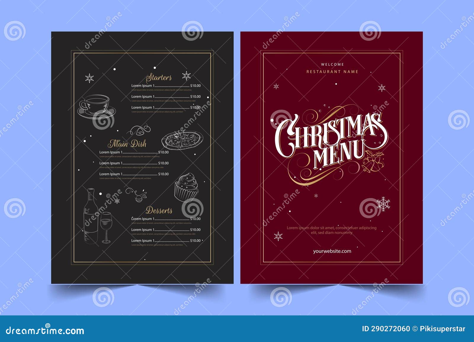 Vintage Christmas Menu Template Vector Design Illustration Stock Vector ...