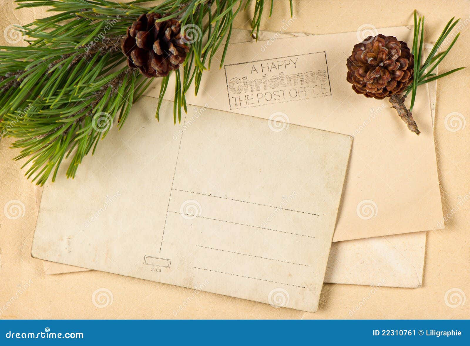 Christmas Postcard For Greetings. Metallic Letters On Natural Wood ...