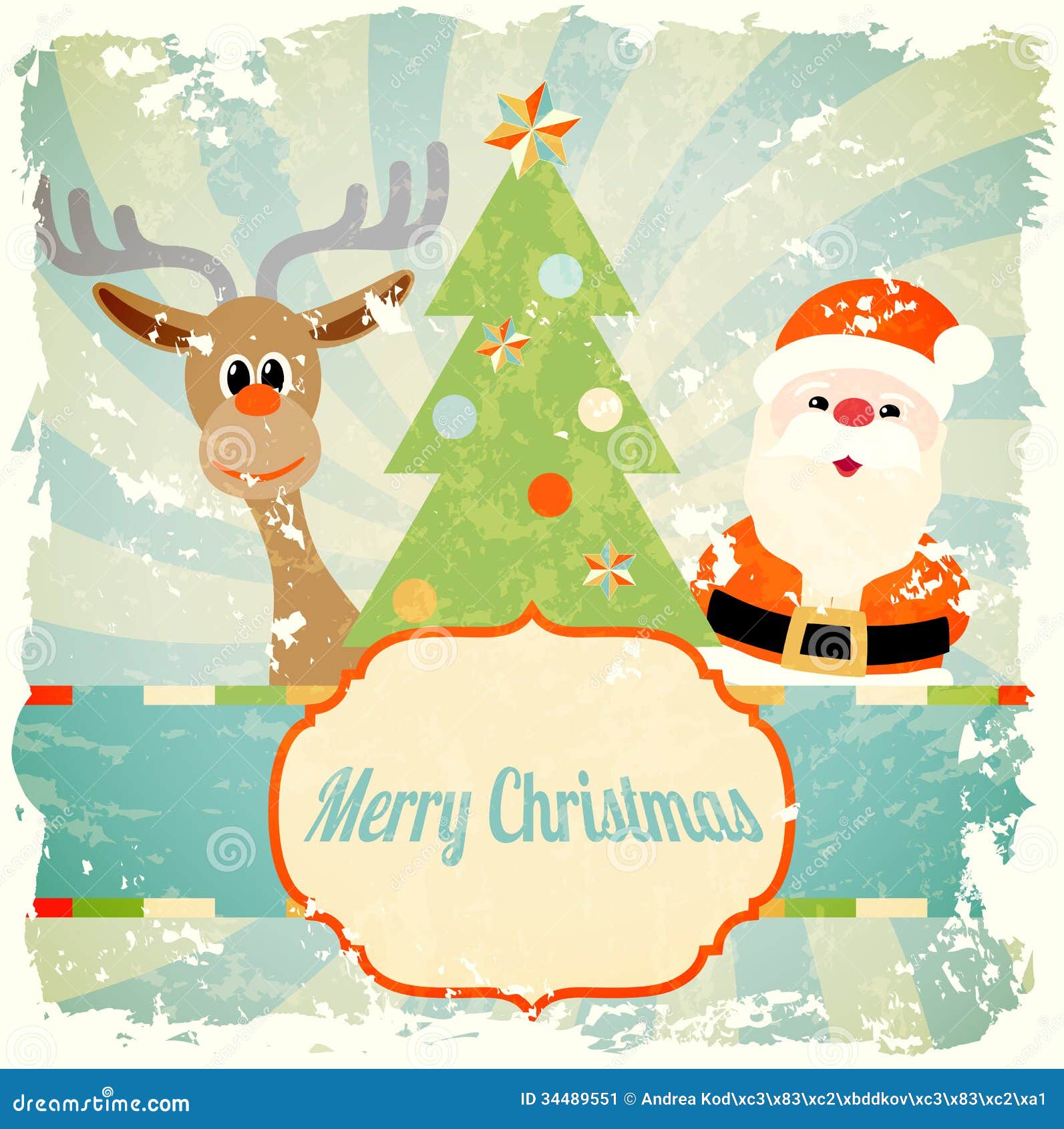 Vintage Christmas Theme with Santa and Reindeer Stock Vector ... Vintage Christmas Theme with Santa and Reindeer Stock Vector ...